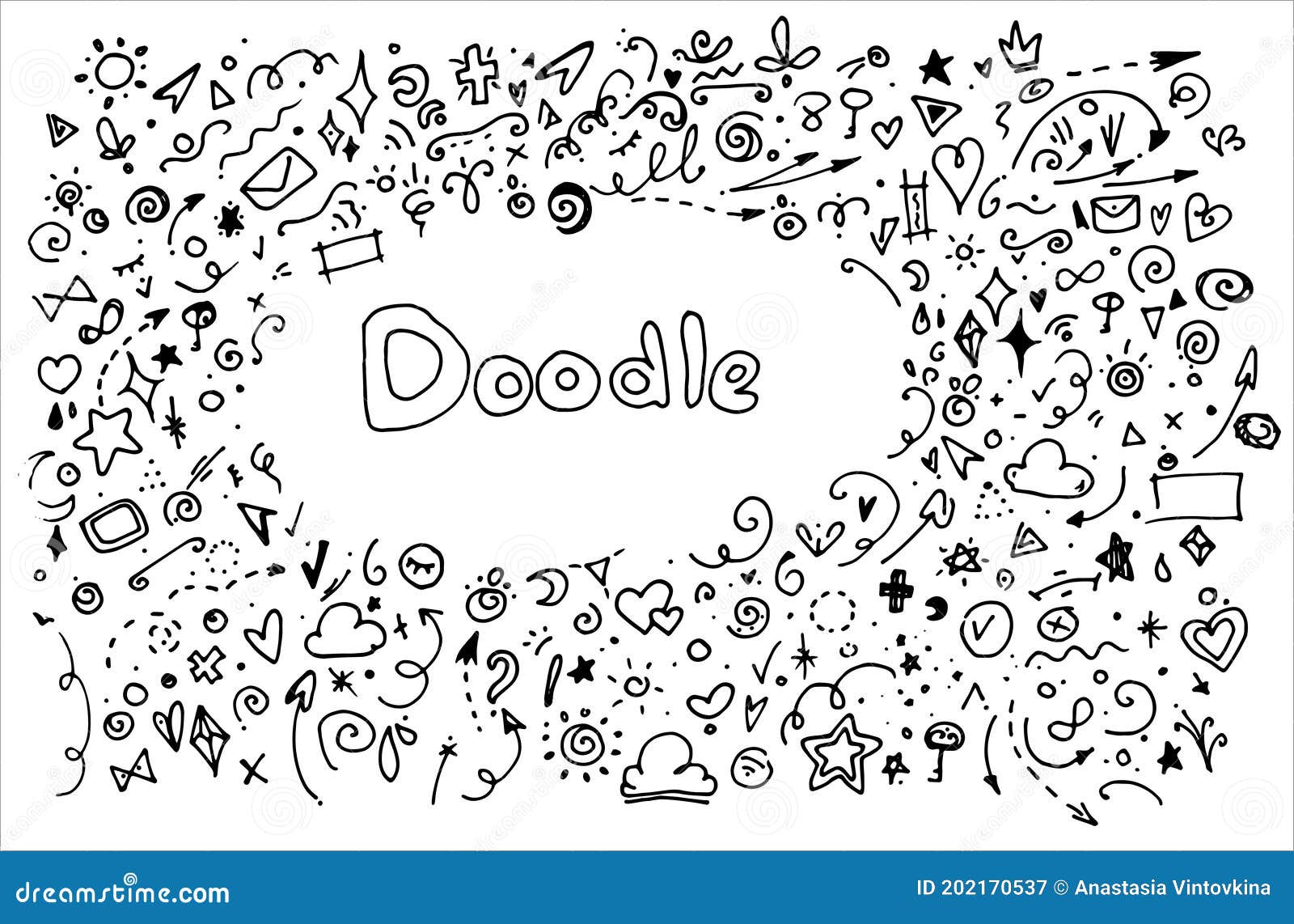 Vector Background with the Word Doodle and a Background Around it a Set ...