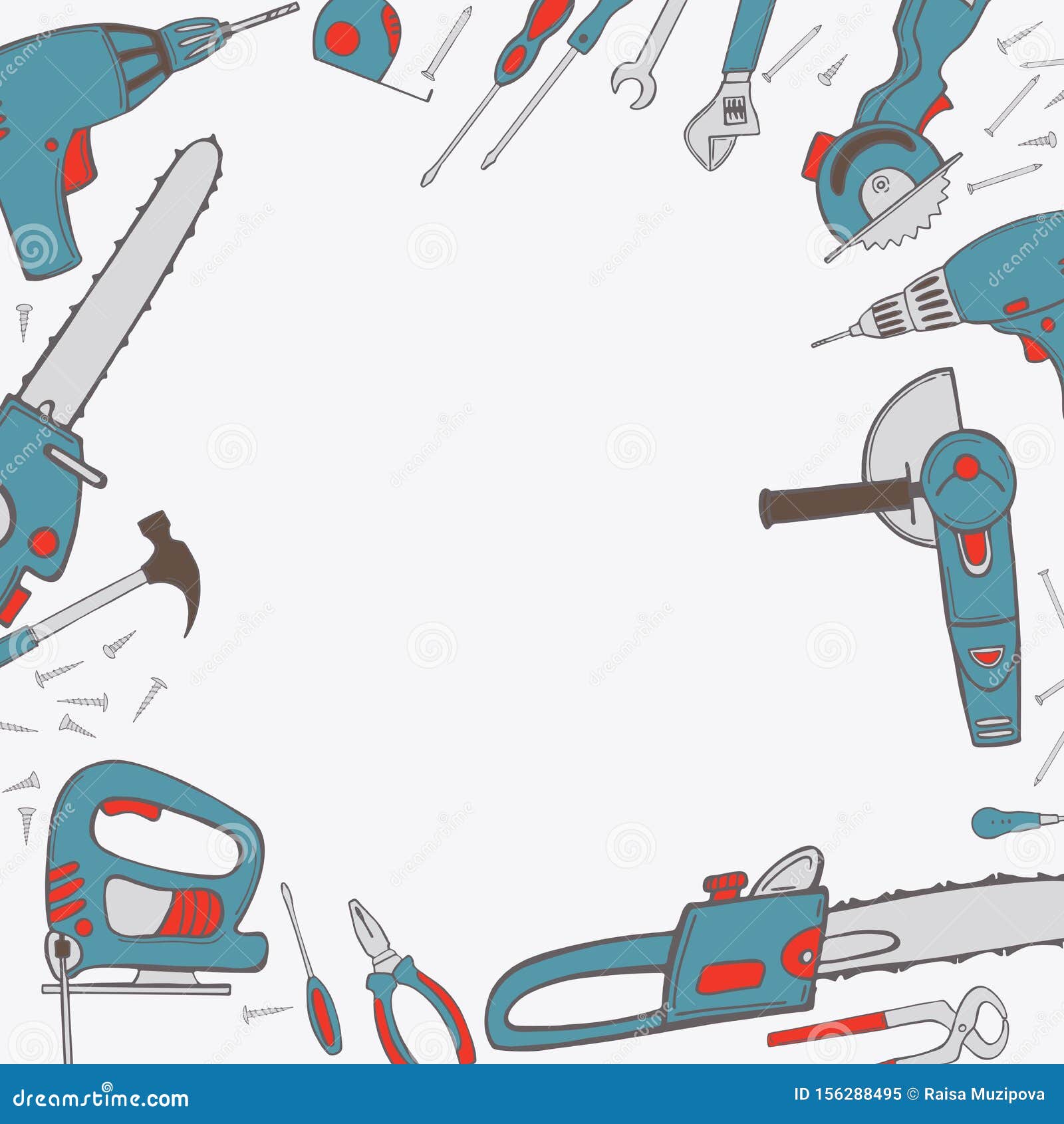 Vector Background with Working Tools. Sketch Illustration Stock Vector ...