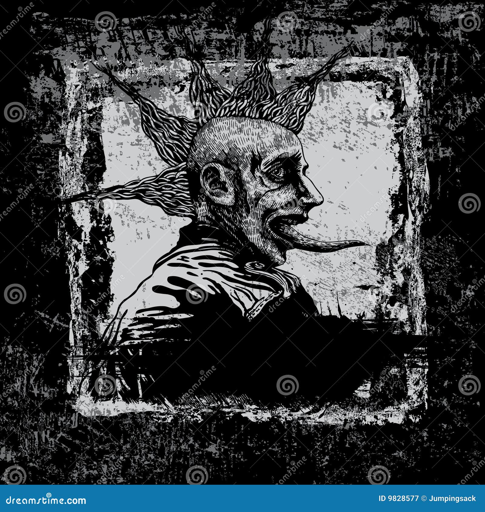 Vector Background with Young Punk in Grunge Style. Stock Illustration ...