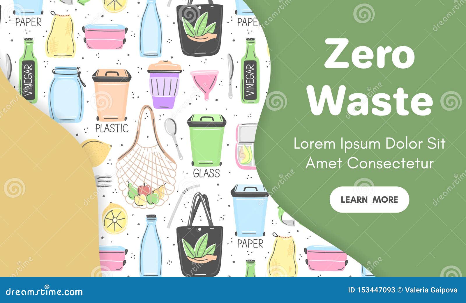 Vector Background with Zero Waste Objects. Hand Drawn Flat Style. Eco ...