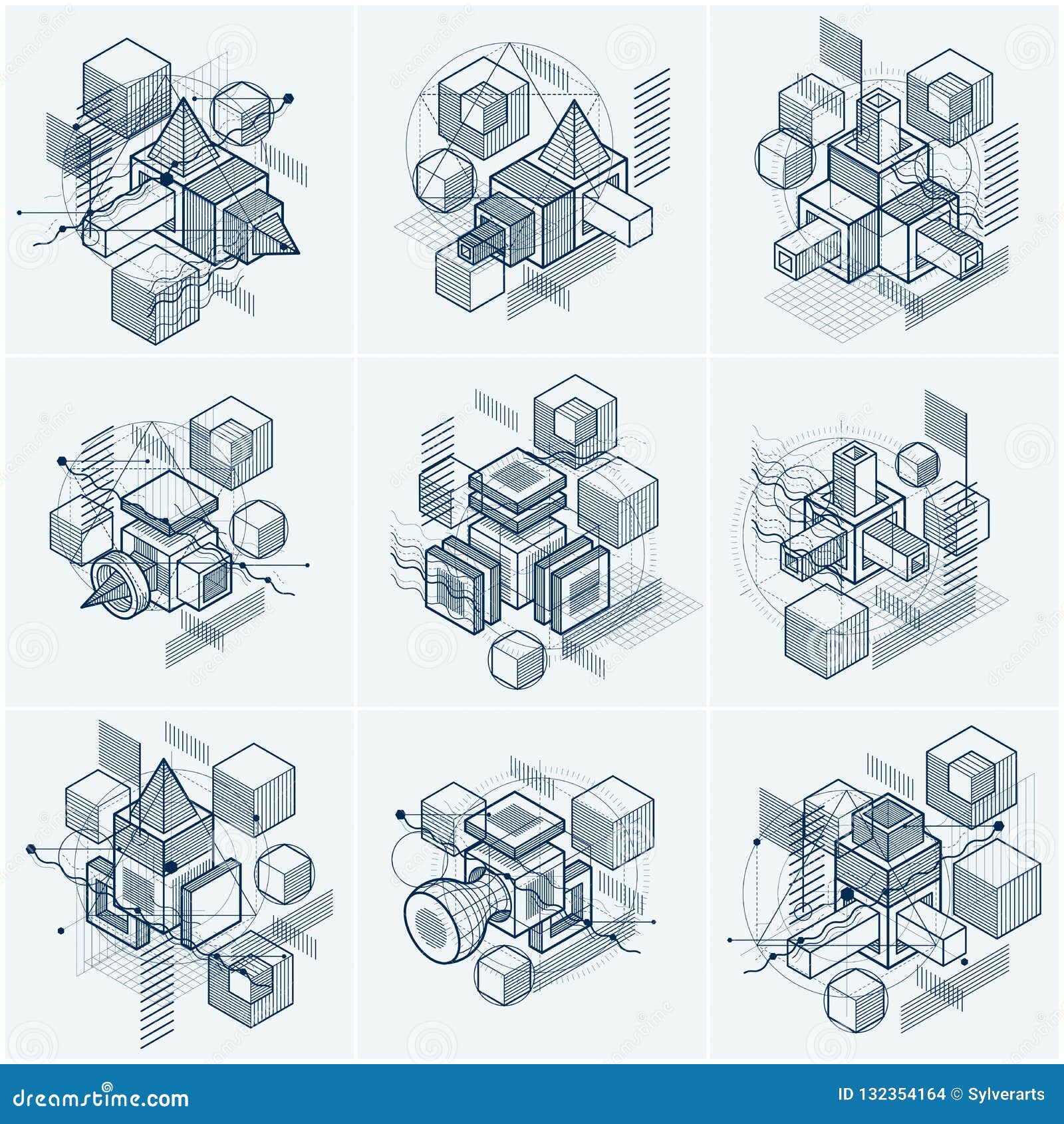 Vector Backgrounds with Abstract Isometric Lines and Figures. Te Stock ...