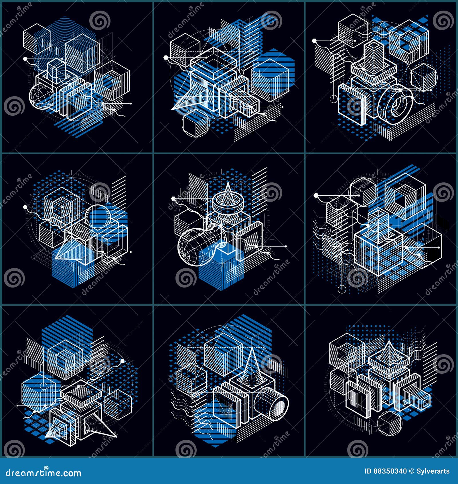 Vector Backgrounds with Abstract Isometric Lines and Figures. Te Stock ...