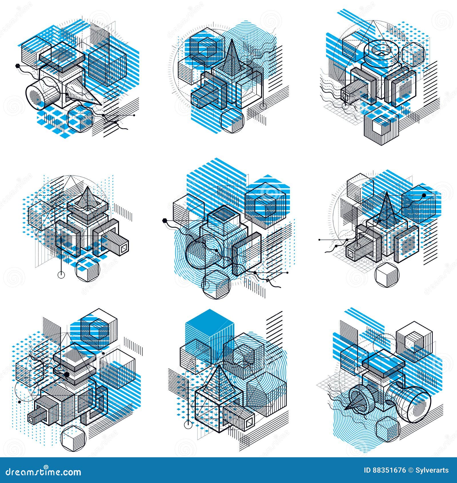 Vector Backgrounds with Abstract Isometric Lines and Figures. Te Stock ...