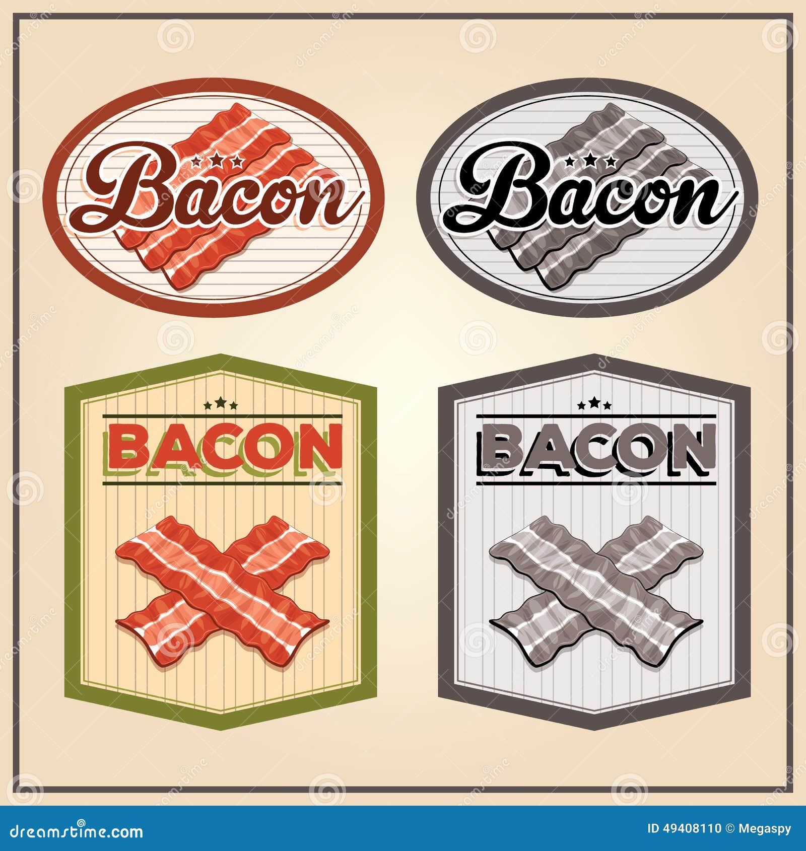 Vector Bacon Meat Vintage Labels Stock Vector - Illustration of ...