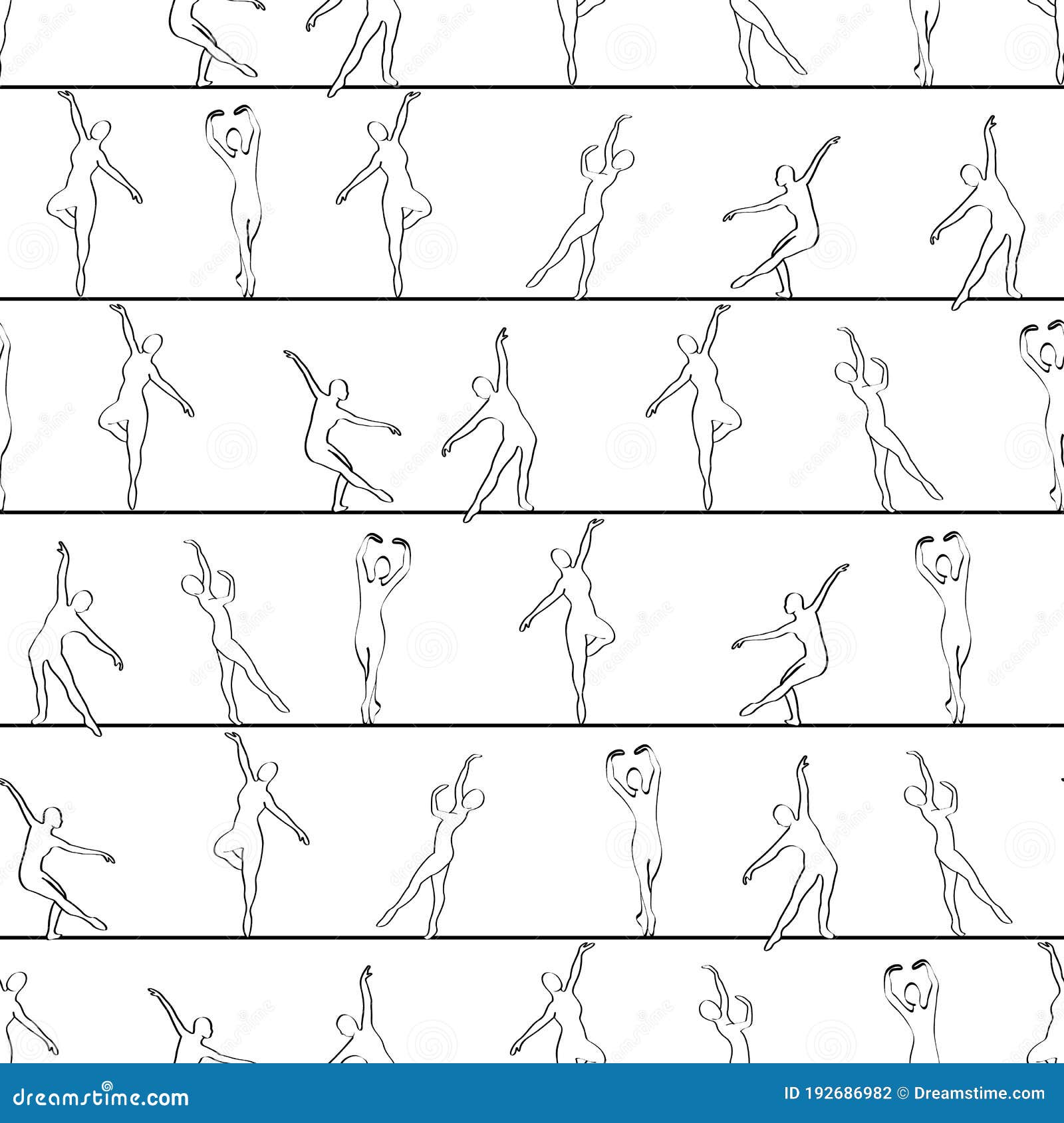 Vector Ballet Dancers in Black Outlines on White Seamless Repeat ...