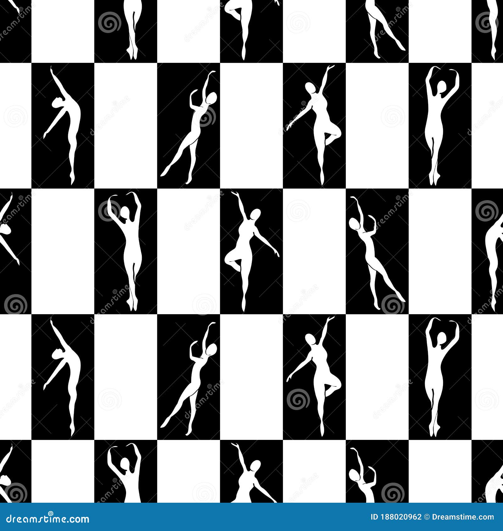 Vector Ballet Dancers in White on Black Rectangles Seamless Repeat ...