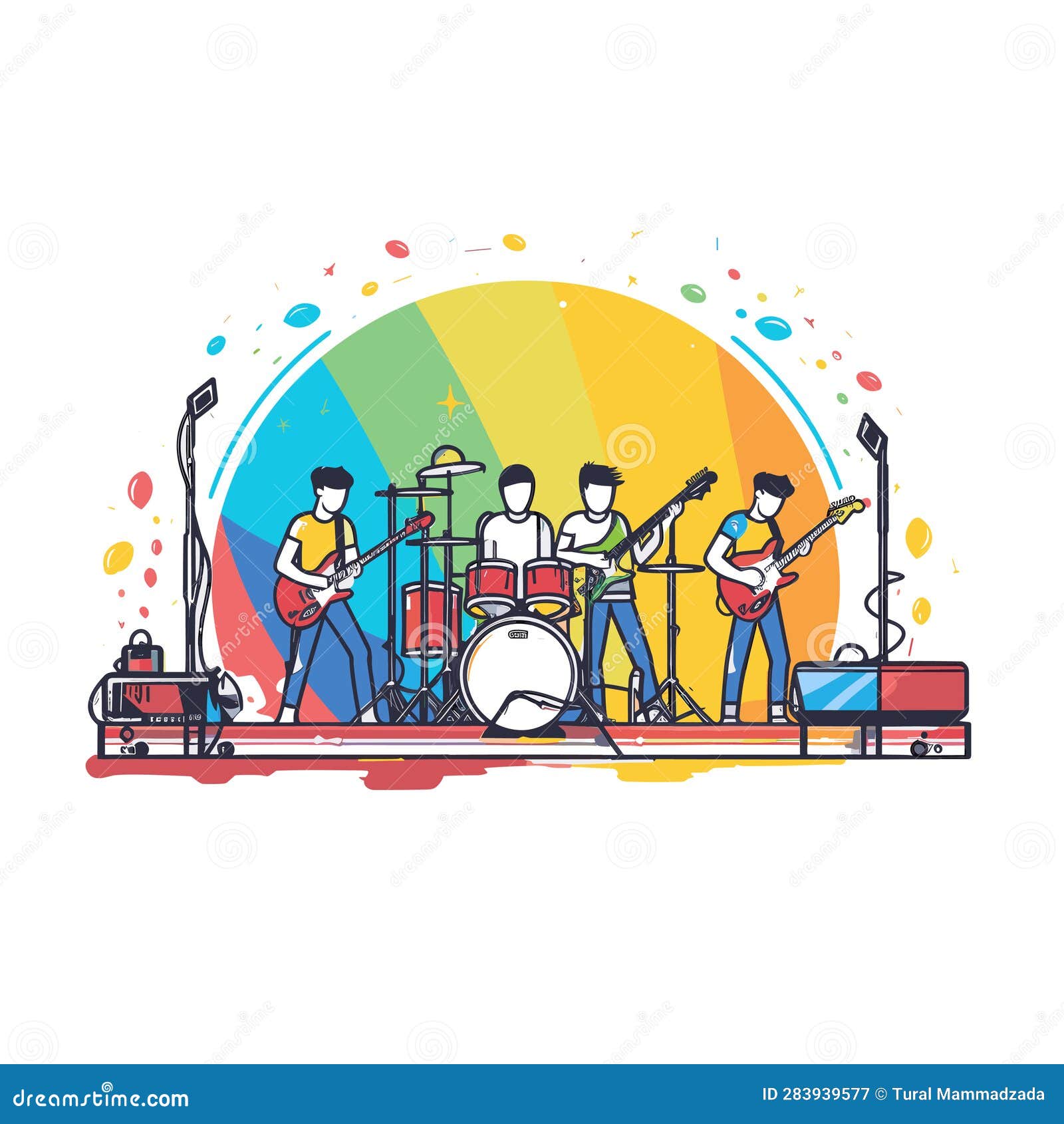 Vector of a Band Performing Live on Stage with Various Musical ...