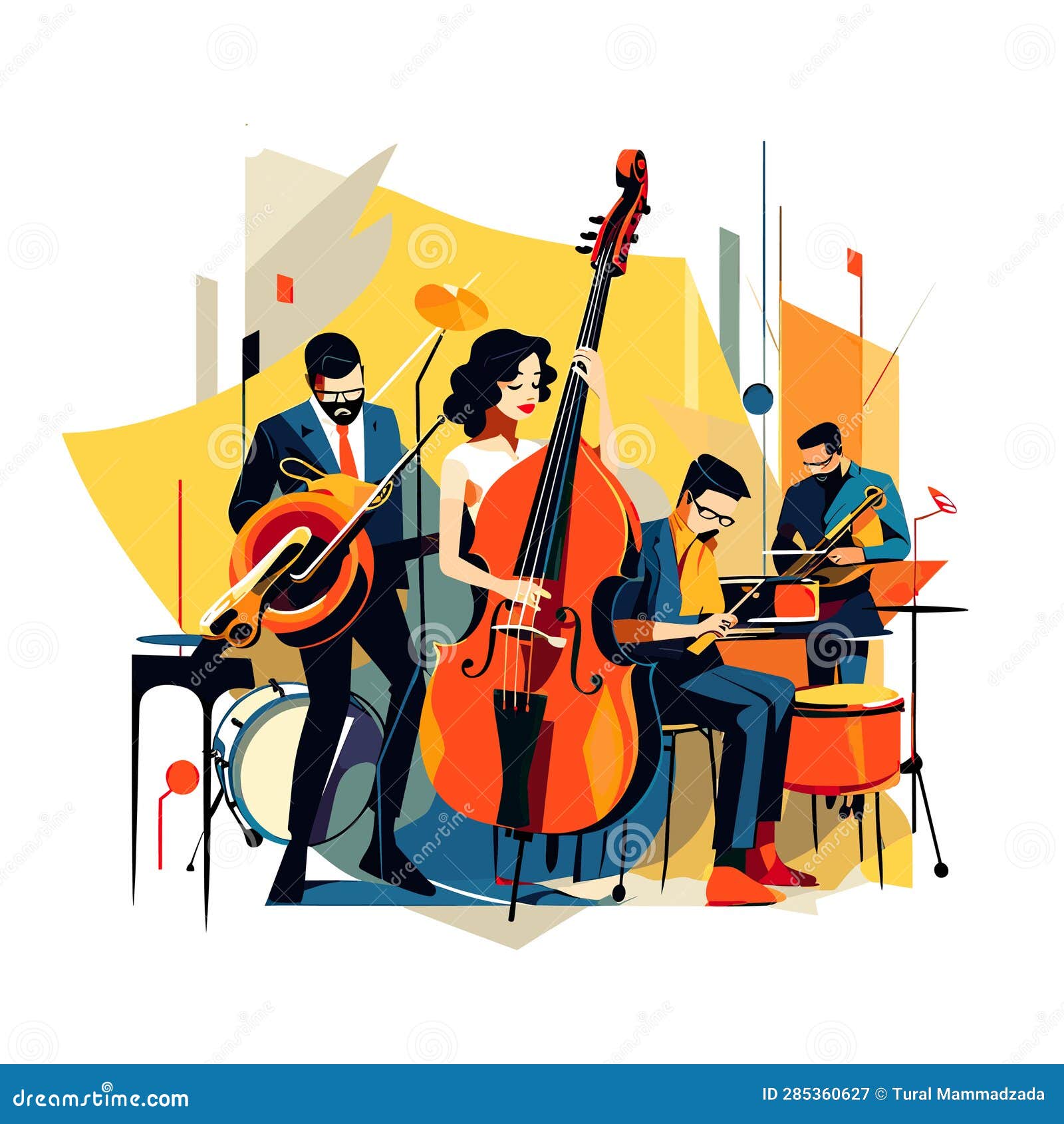 Vector of a Band Playing Instruments in a Lively Performance Stock ...