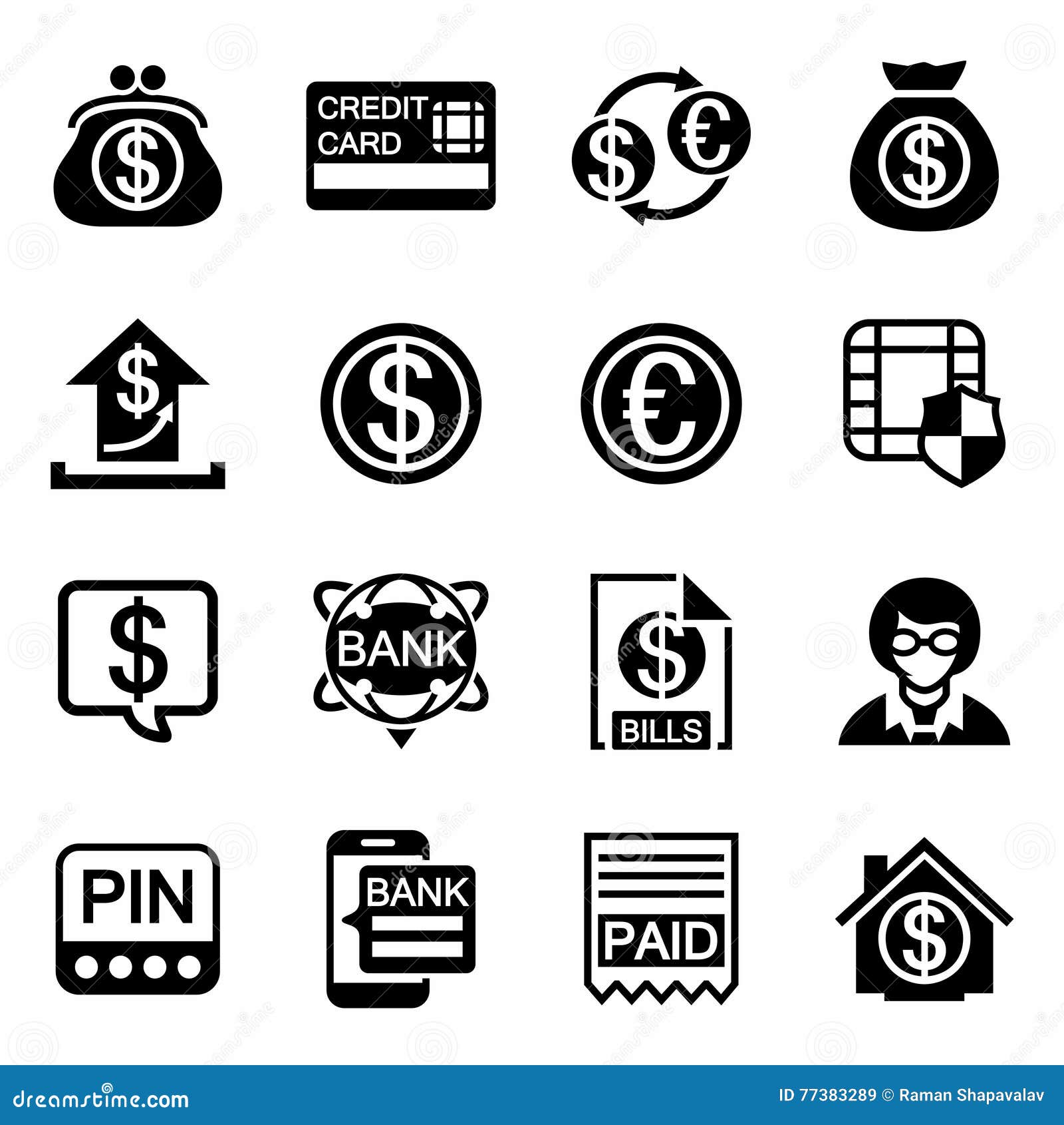 Vector Bank icon set stock vector. Illustration of multimedia - 77383289