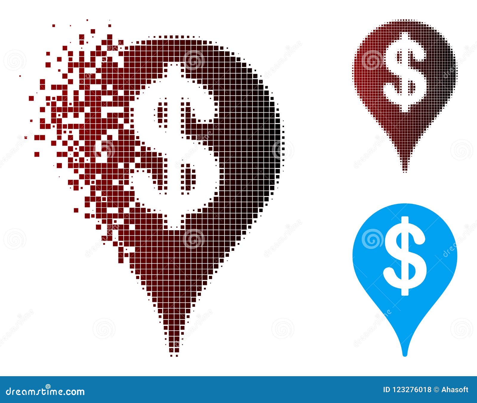 Damaged Pixel Halftone Bank Map Marker Icon Stock Vector - Illustration ...