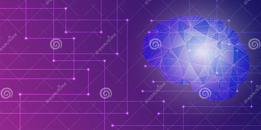 Vector Banner with Brain Ai, Circuit and Tech Data. Abstract Background ...