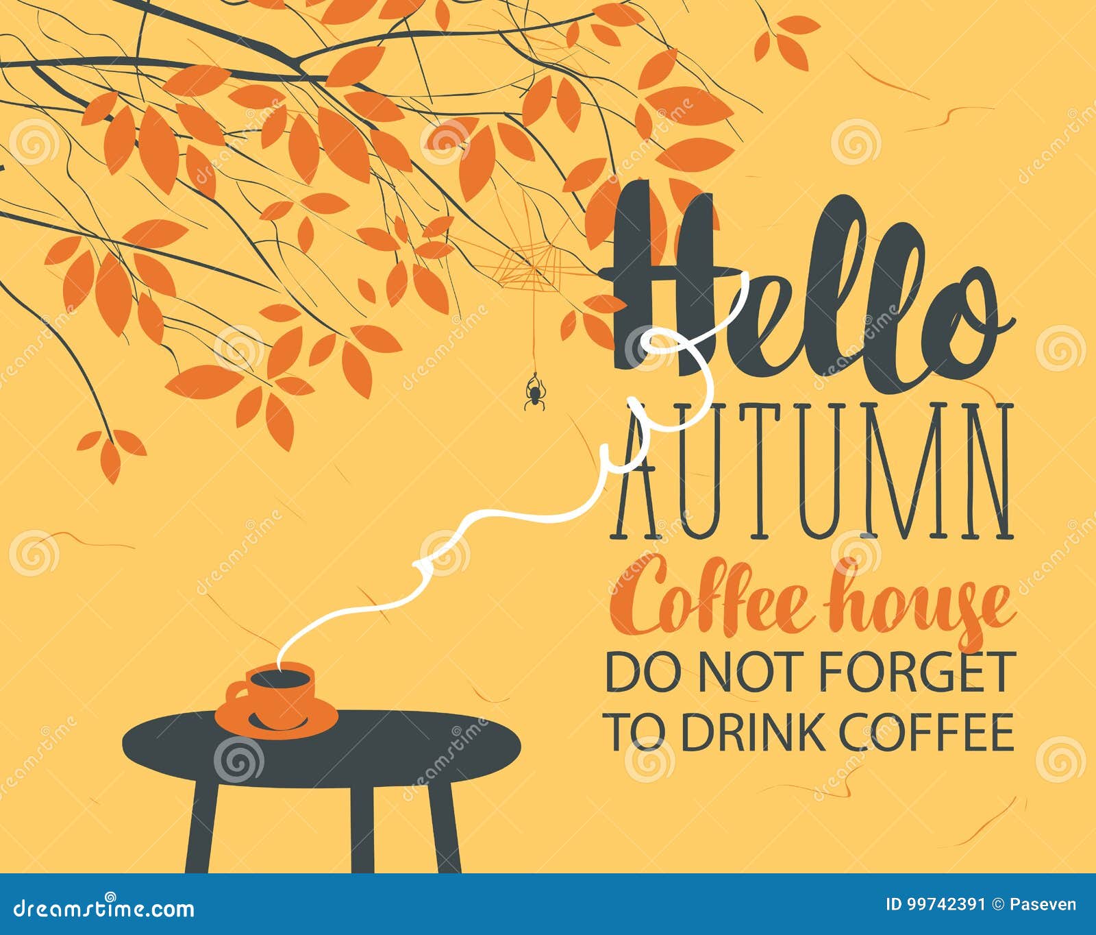 Autumn Landscape on Coffee Theme with Cup Stock Vector - Illustration ...