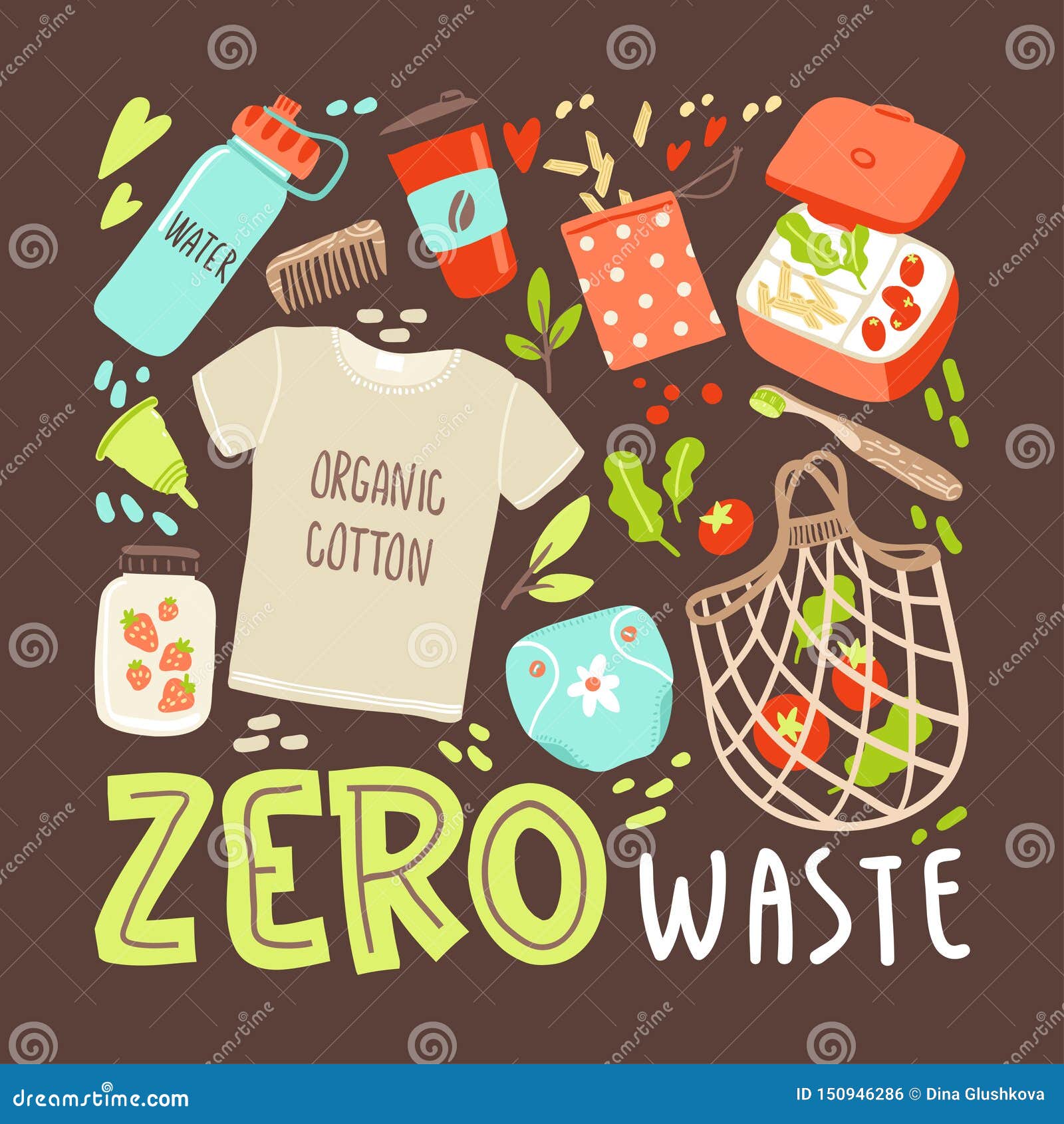Vector Banner with Hand Drawn Elements of Zero Waste Life. No Plastic ...