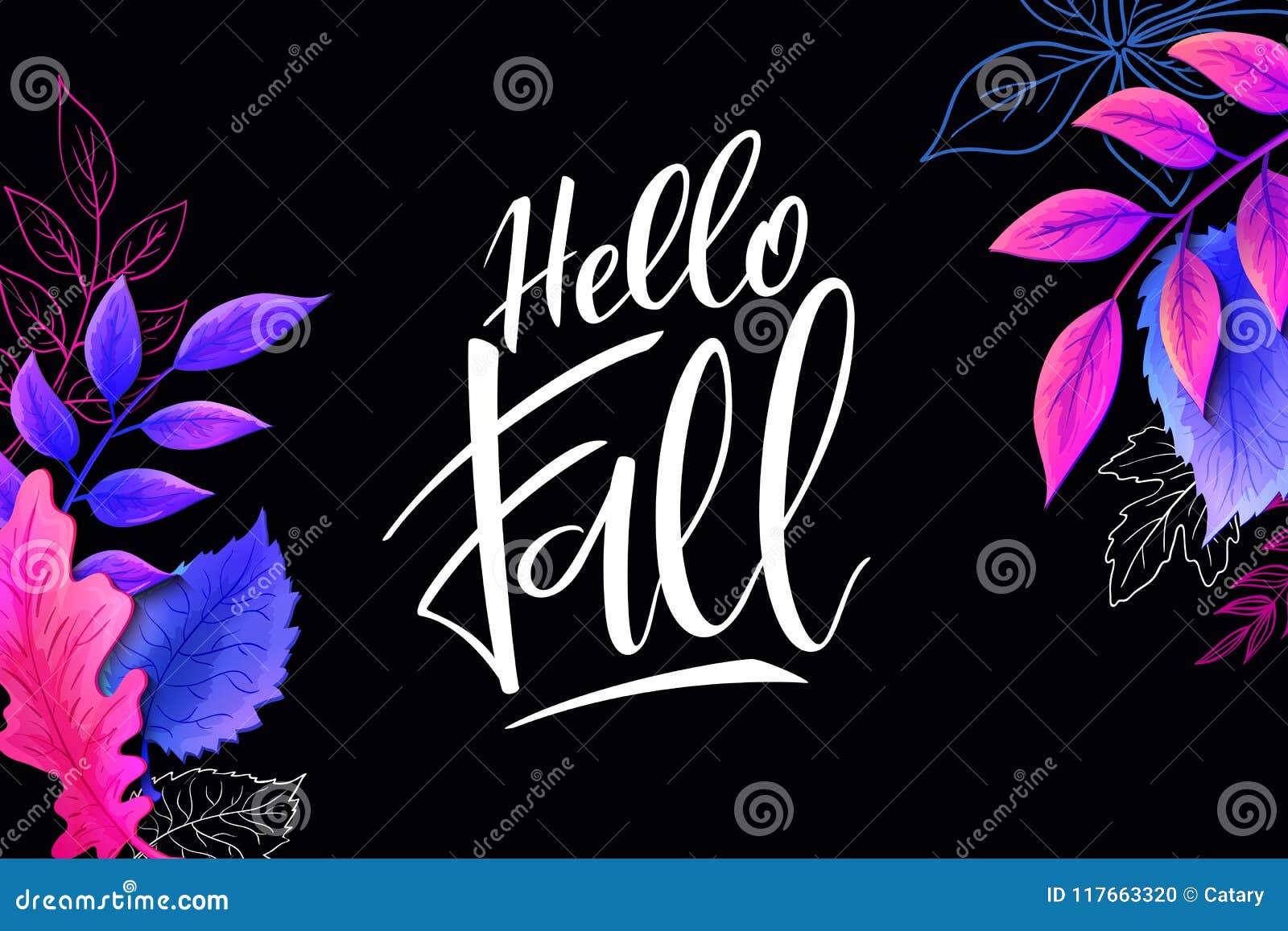 Vector Banner with Hand Lettering Label - Hello Fall - and Leaves Stock ...