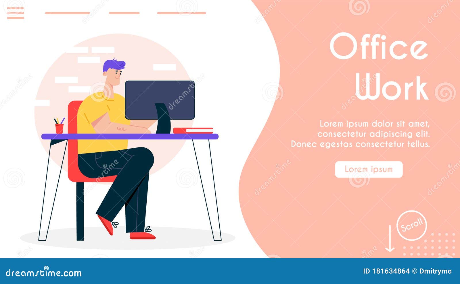 Vector Banner Illustration of Comfortable Workplace at Office Stock ...