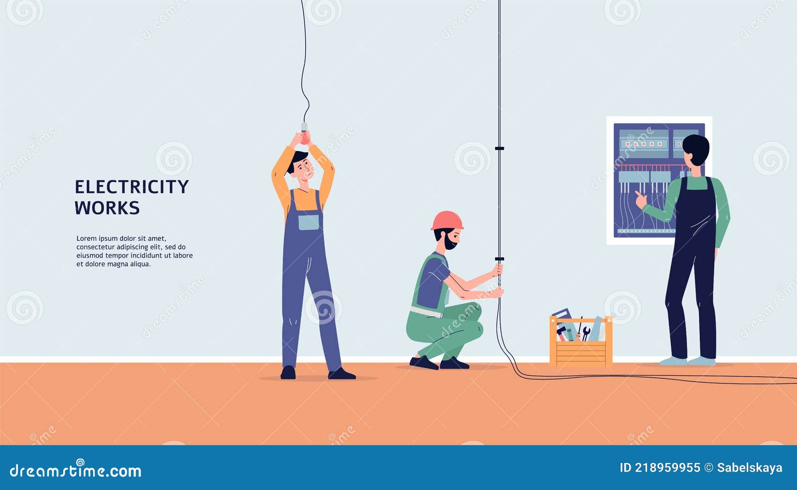 Vector Banner with Professional Electricians Workers Performing ...