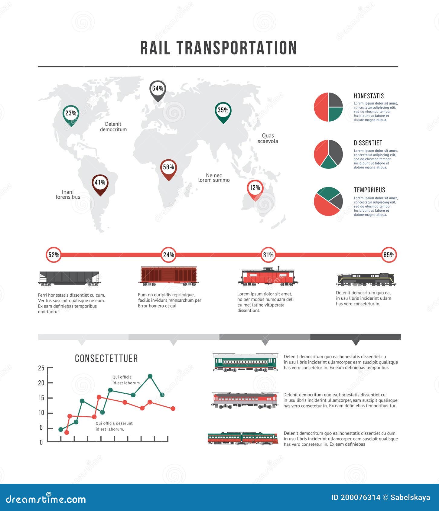 Vector Banner with Railway Transport, World Map, Graphs, Diagrams and ...