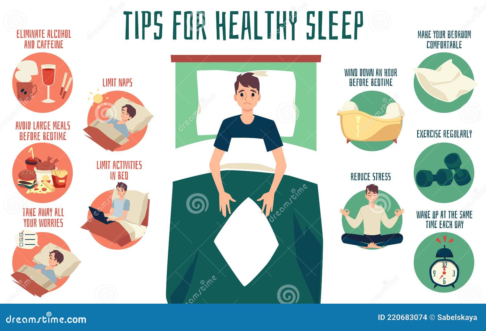 Vector Banner with Reasons of Sleeping Problems and Tips for Prevent To ...