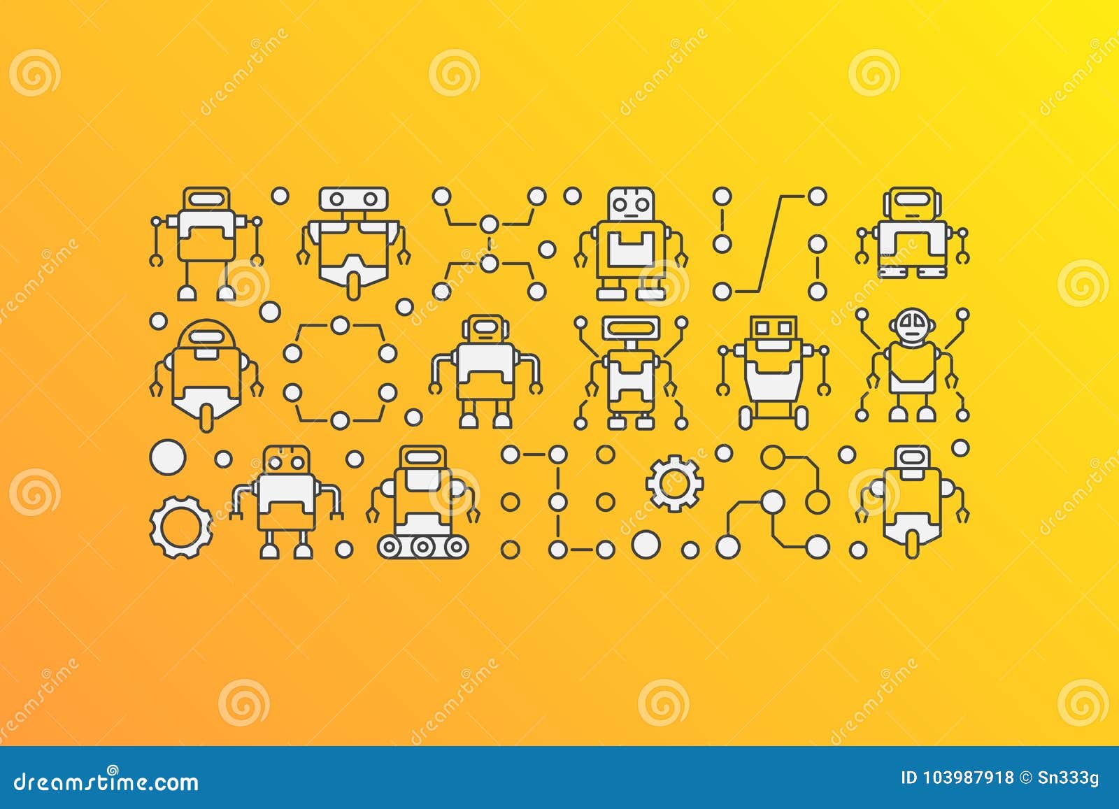 Vector Banner with Robot Icons on Yellow Background Stock Vector ...