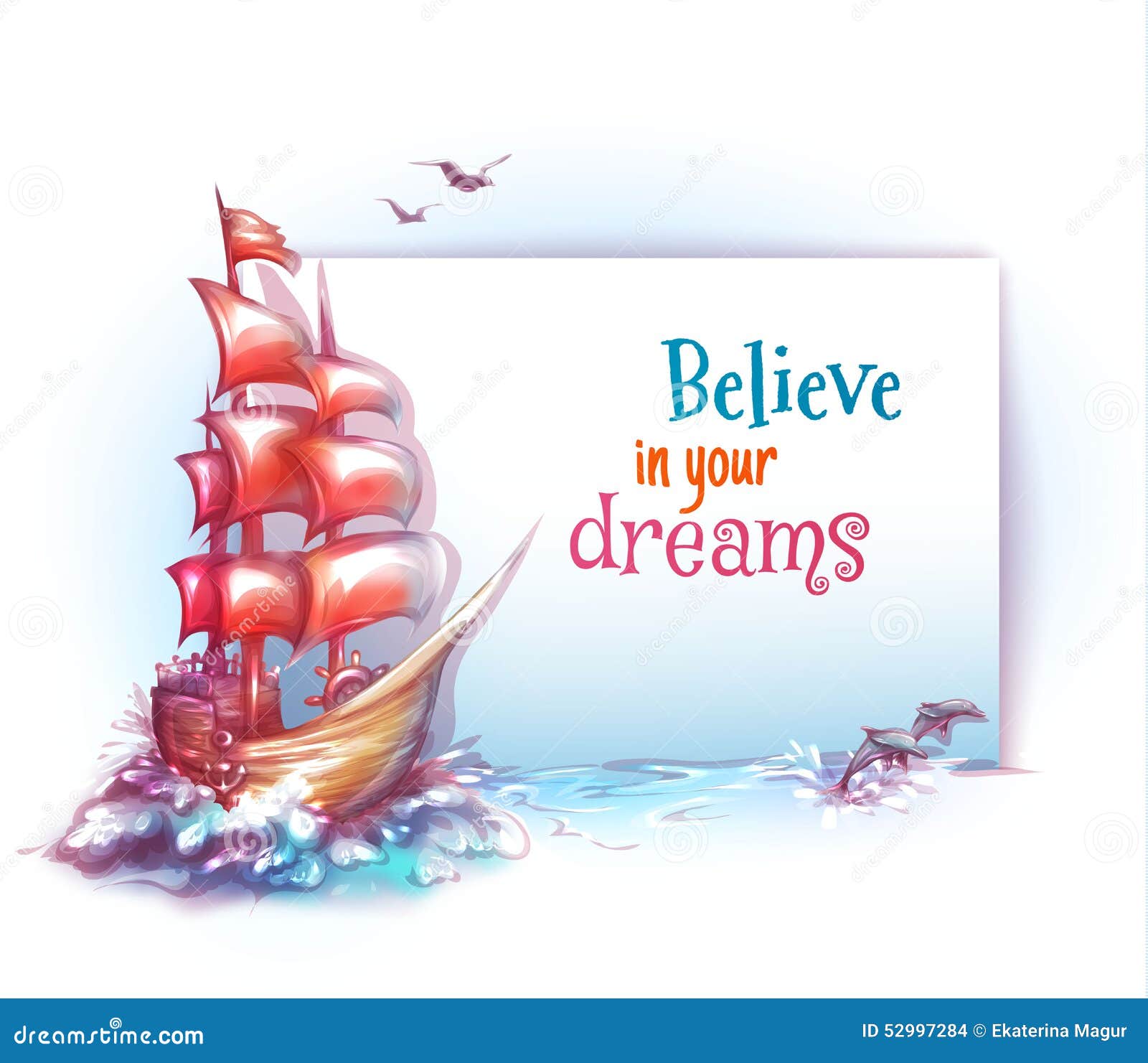 Vector Banner with Sail Ship in Ocean Stock Vector - Illustration of ...