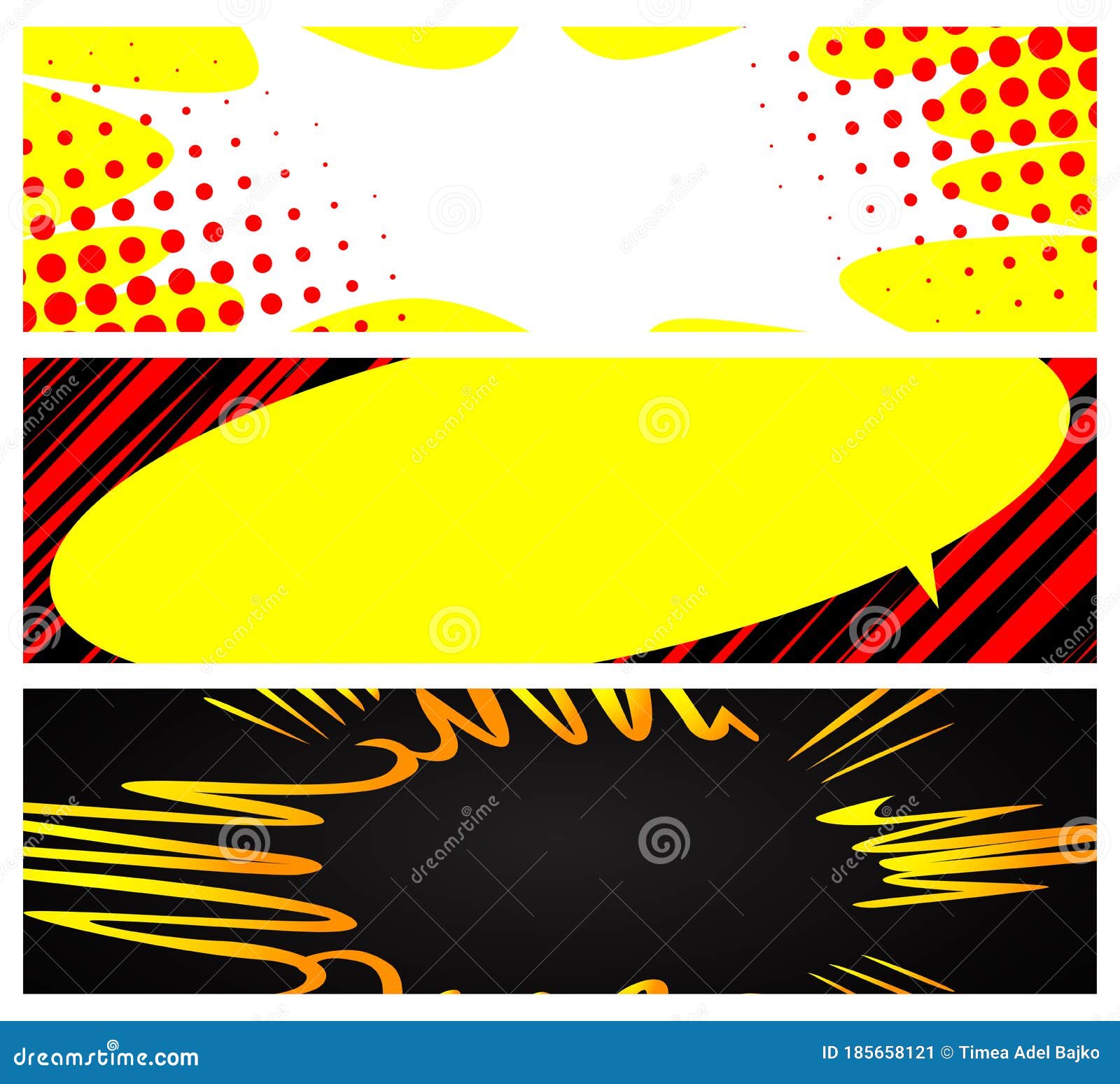Vector Banner Set in Comic Book Style. Retro Pop Art Design. Stock ...