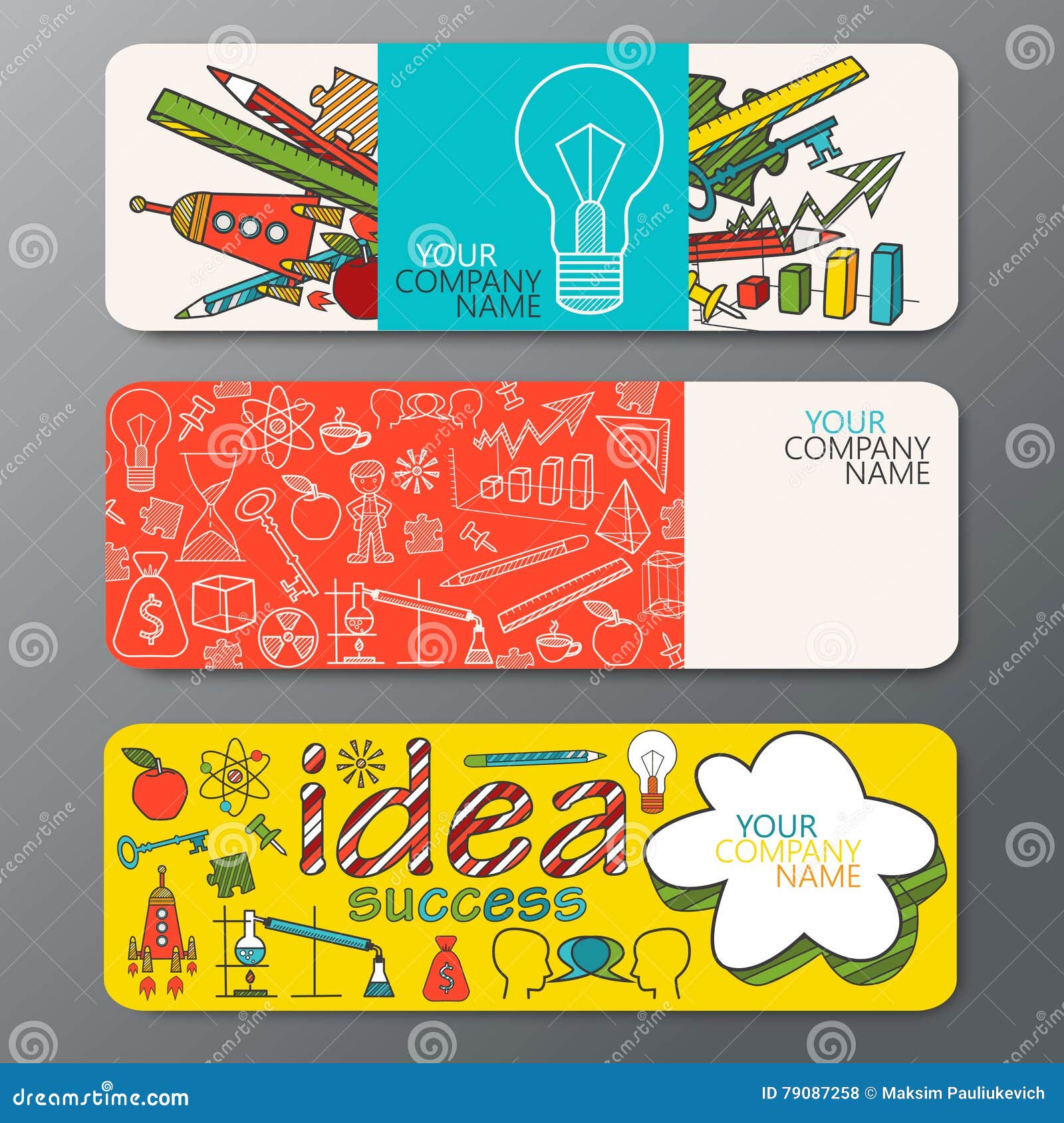 Vector Banner Set in Doodle Style with Ideas Symbols Stock Illustration ...