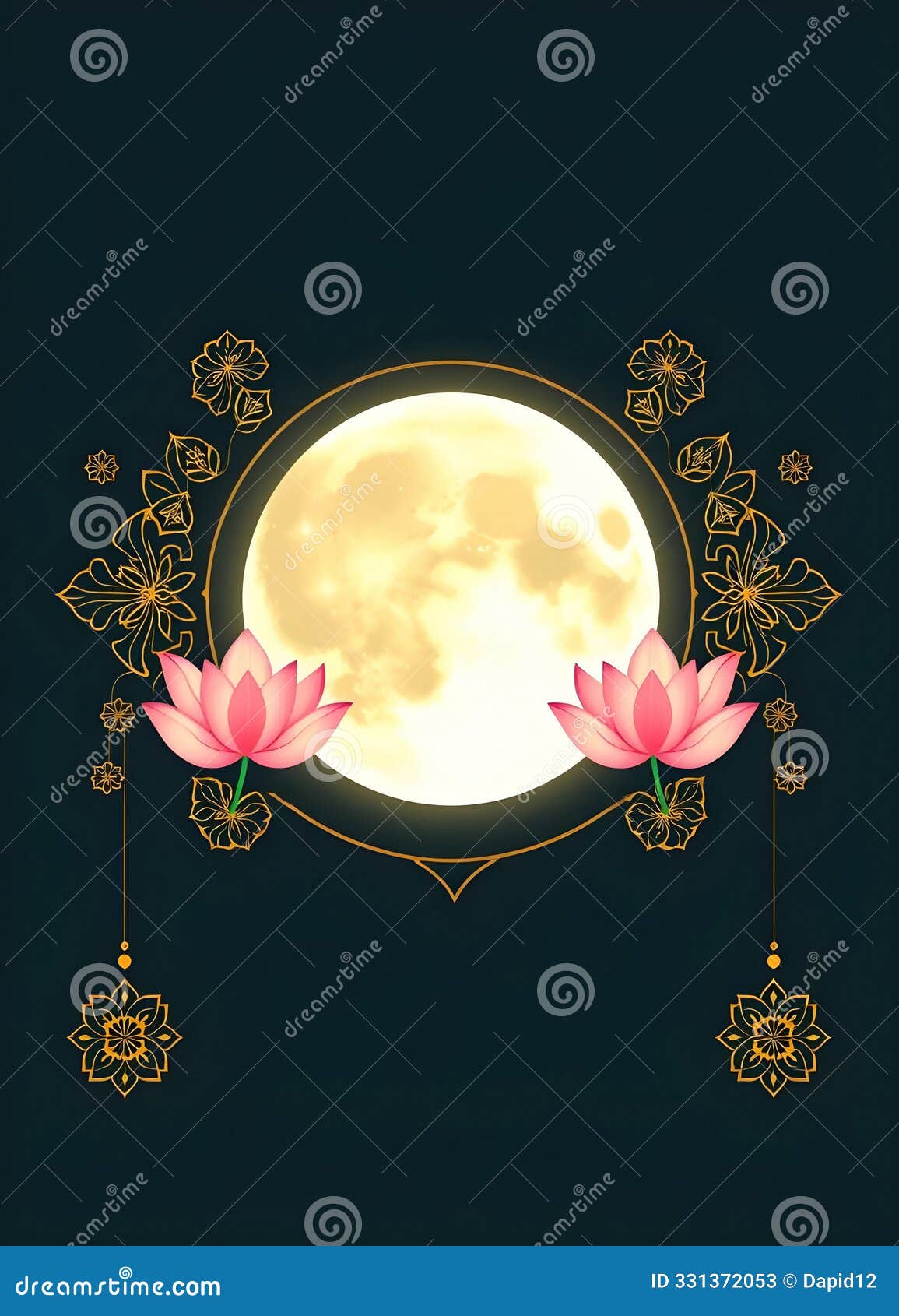 A Vector Banner Of Sharad Purnima With A Full Moon And Lotus Flowers ...