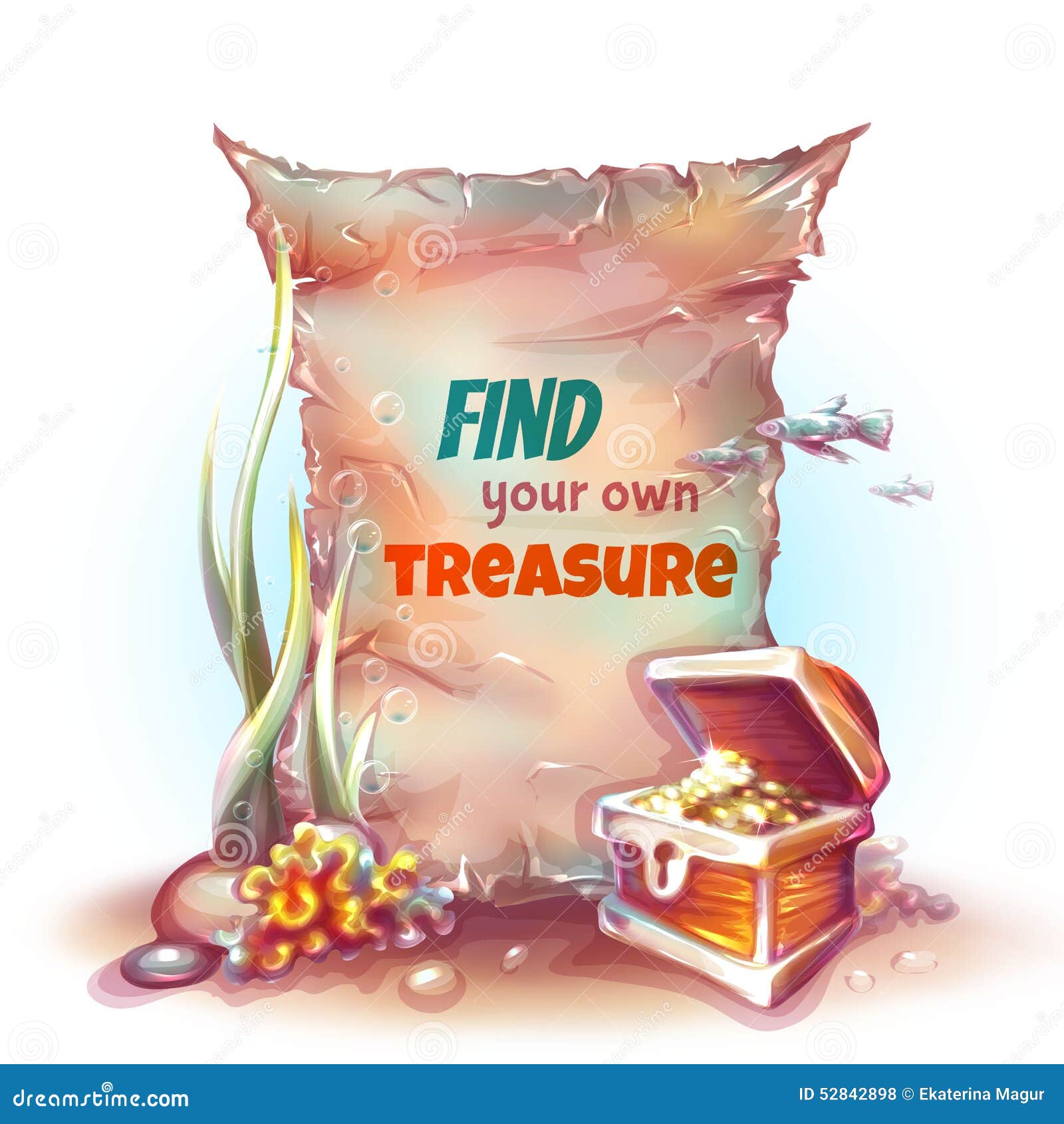 Vector Banner with Treasure Chest in Ocean Stock Vector - Illustration ...