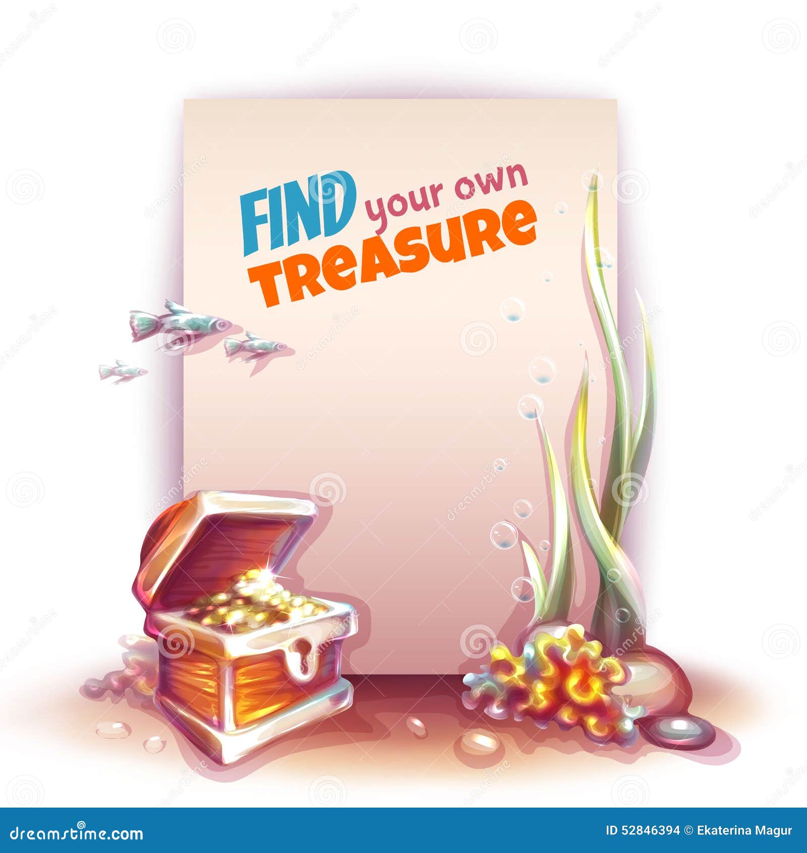 Vector Banner with Treasure Chest in Ocean Stock Vector - Illustration ...