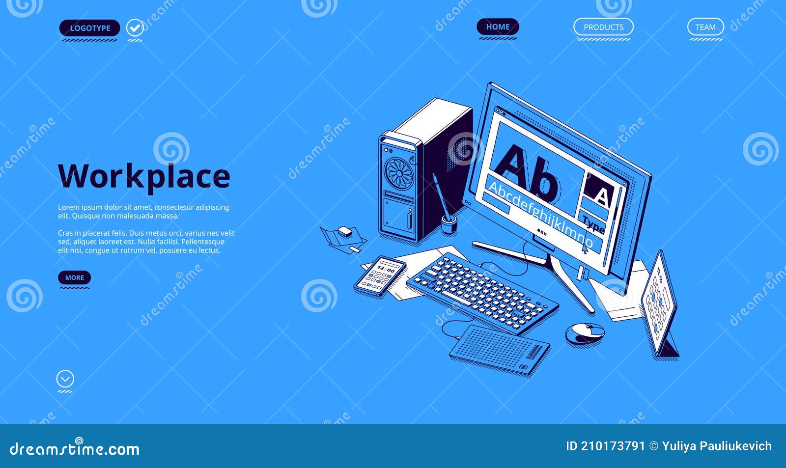 Vector Banner of Workplace with Isometric Computer Stock Vector ...