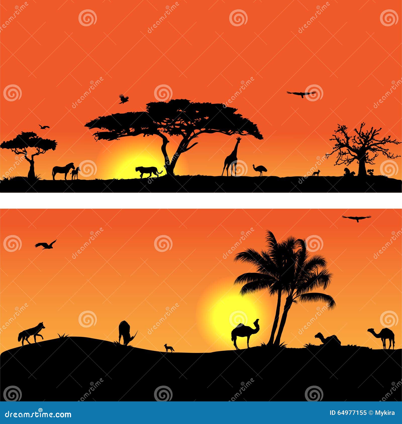 Vector Banners with African Fauna and Flora Stock Vector - Illustration ...