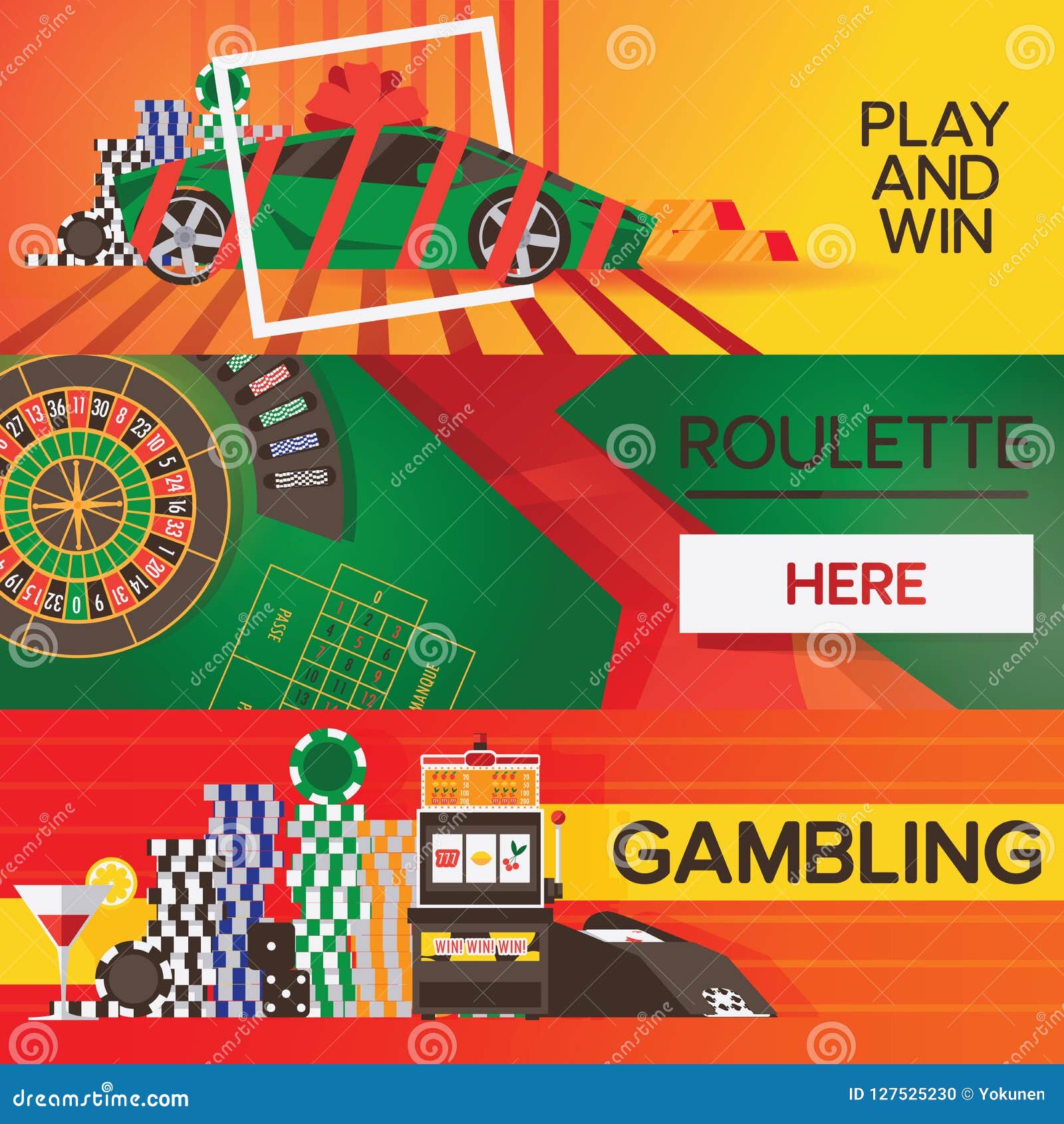 Vector Banners with Casino Gambling Elements. Bright Designs with ...