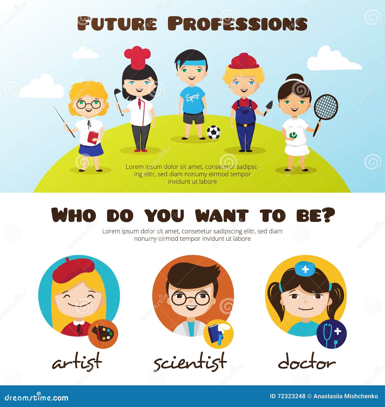 Vector Banners of Cute Cartoon Kids in Different Professions. Children ...