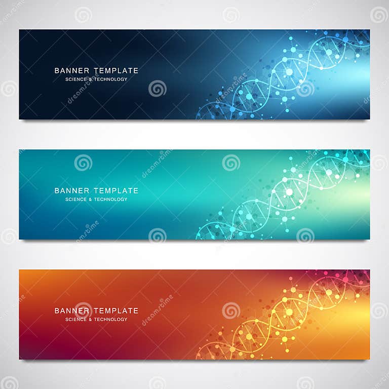 Vector Banners and Headers for Site with DNA Strand and Molecular ...