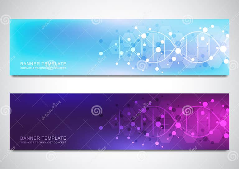 Vector Banners and Headers for Site with DNA Strand and Molecular ...