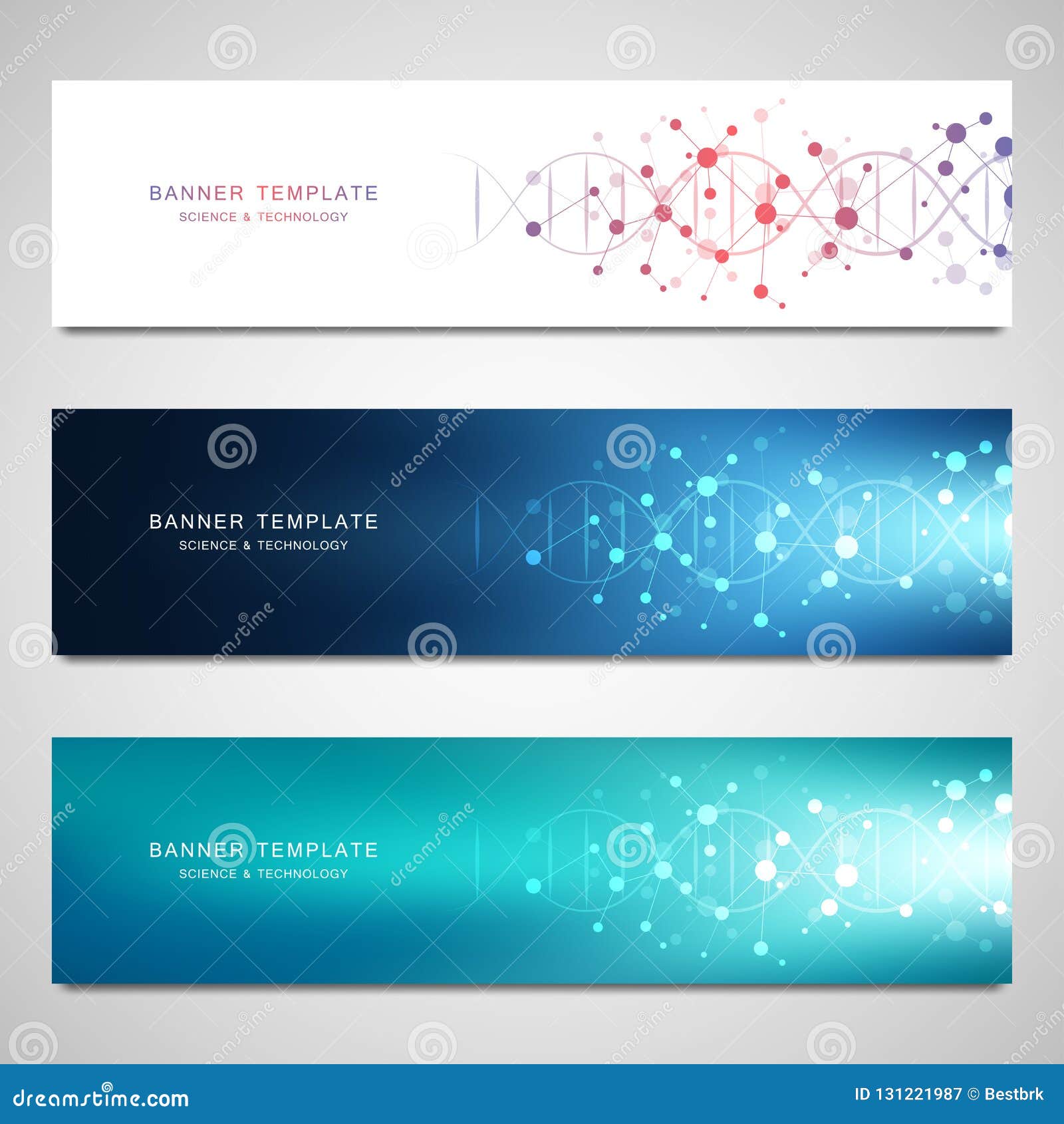 New Molecule Headers Footers Templates Set Vector Illustration ...