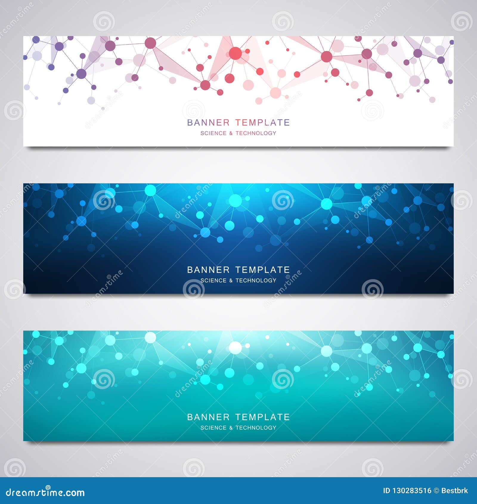 New Molecule Headers Footers Templates Set Vector Illustration ...