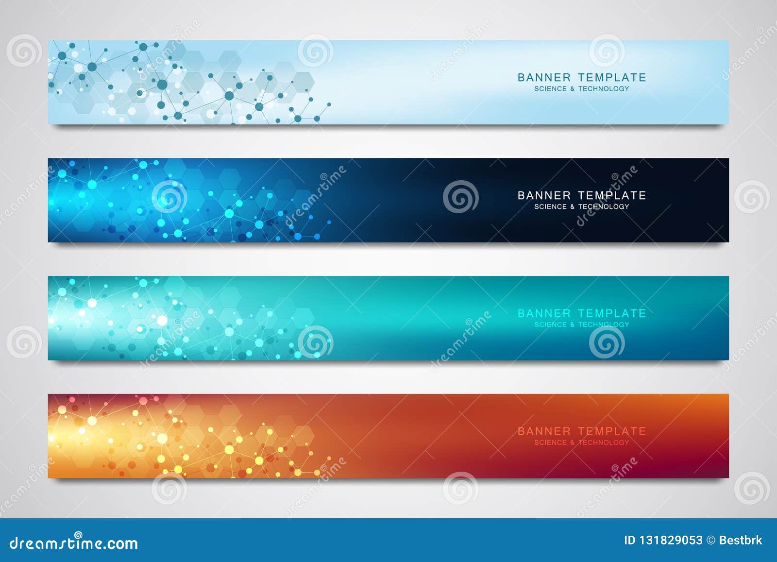 New Molecule Headers Footers Templates Set Vector Illustration ...