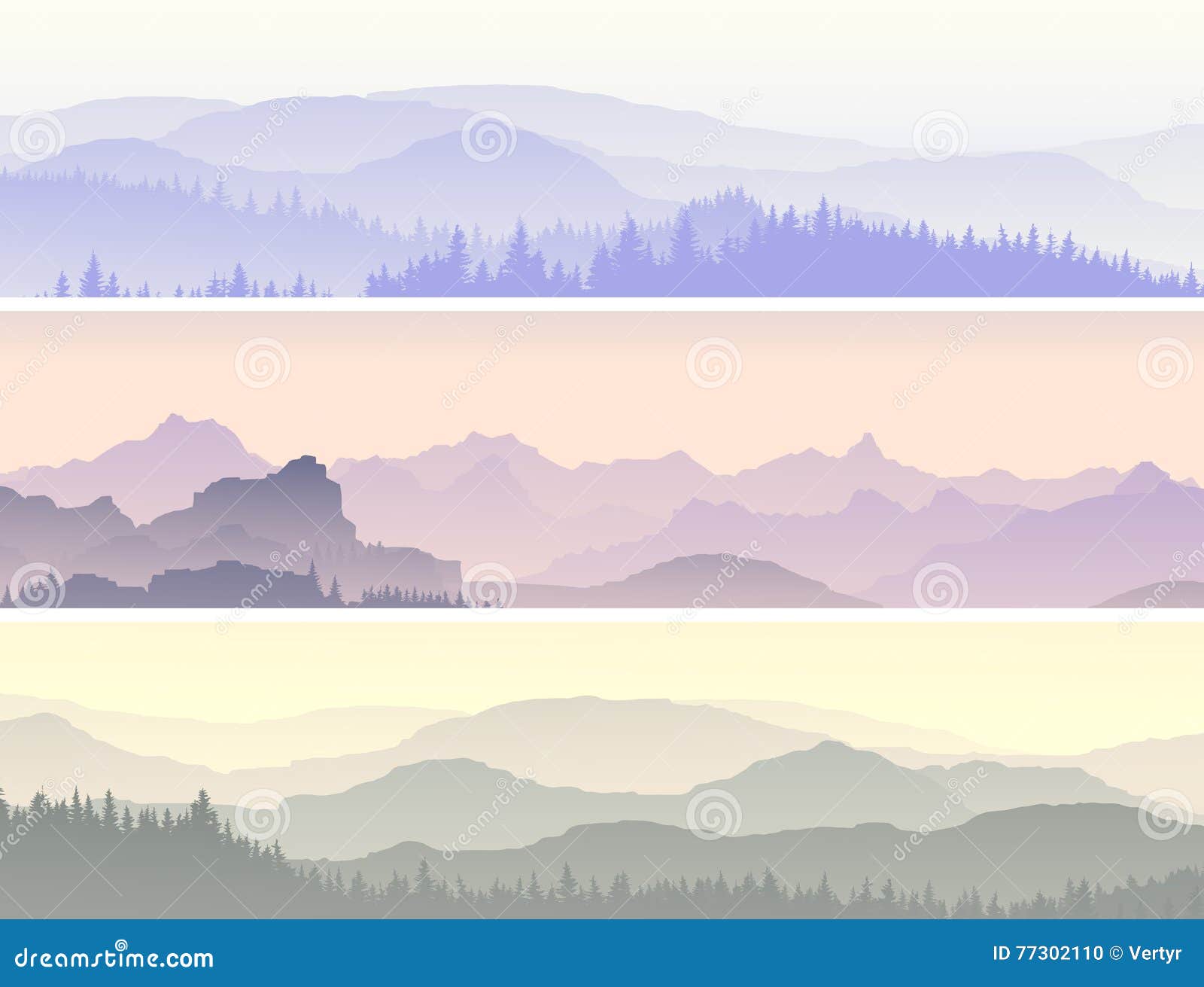 Vector Banners of Misty Forest Hills. Stock Vector - Illustration of ...