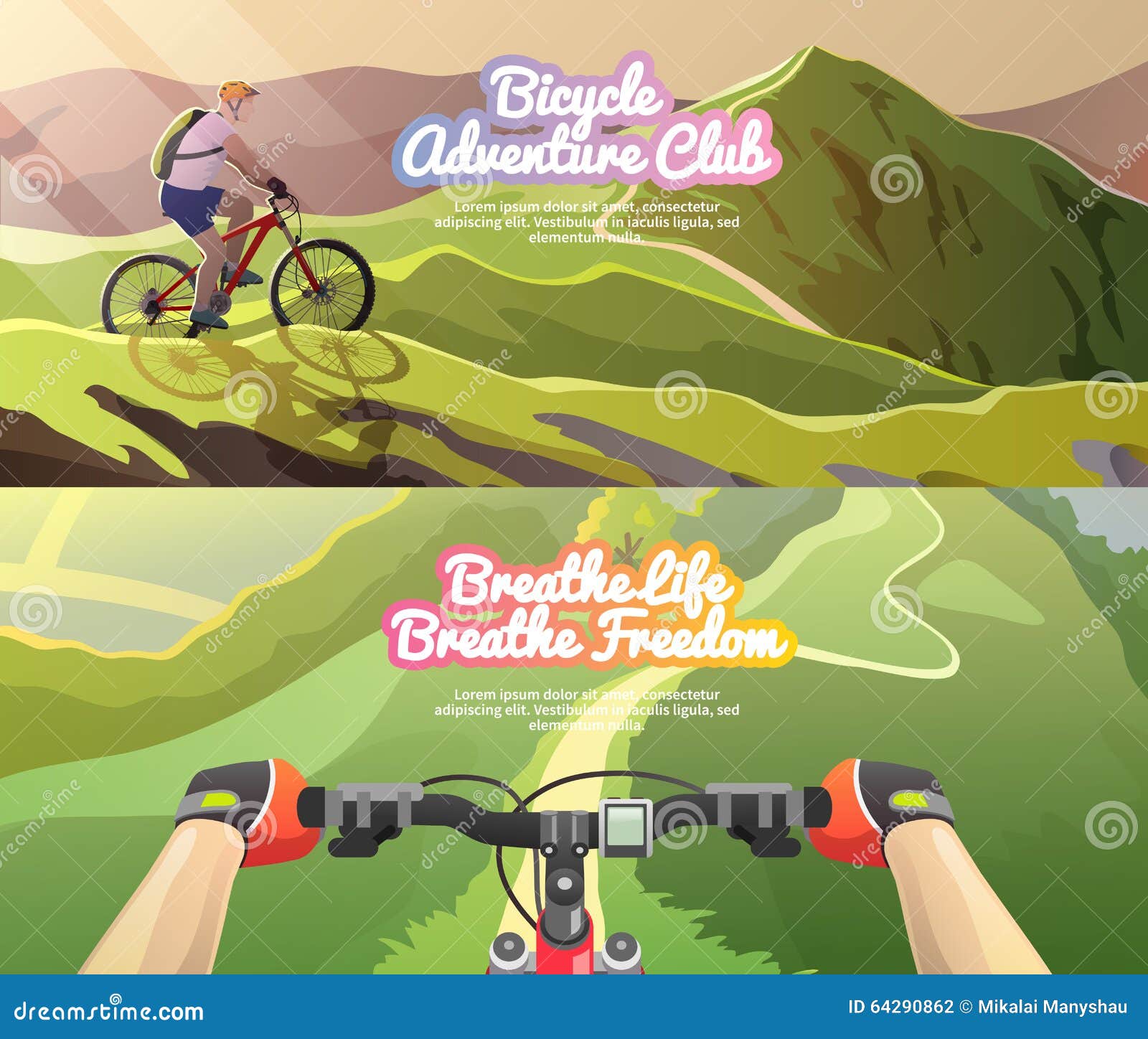 Mountain Biking Illustration With Cycling Down The Mountains For Sports ...