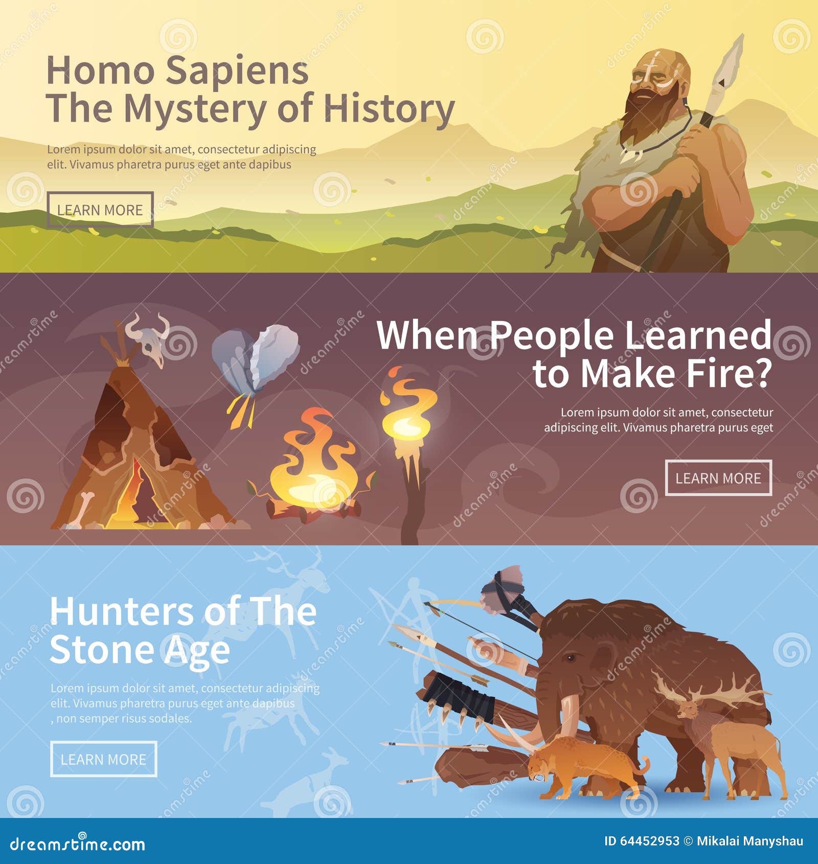 Stone Age Caveman Evolution Banners Stock Illustrations – 11 Stone Age ...
