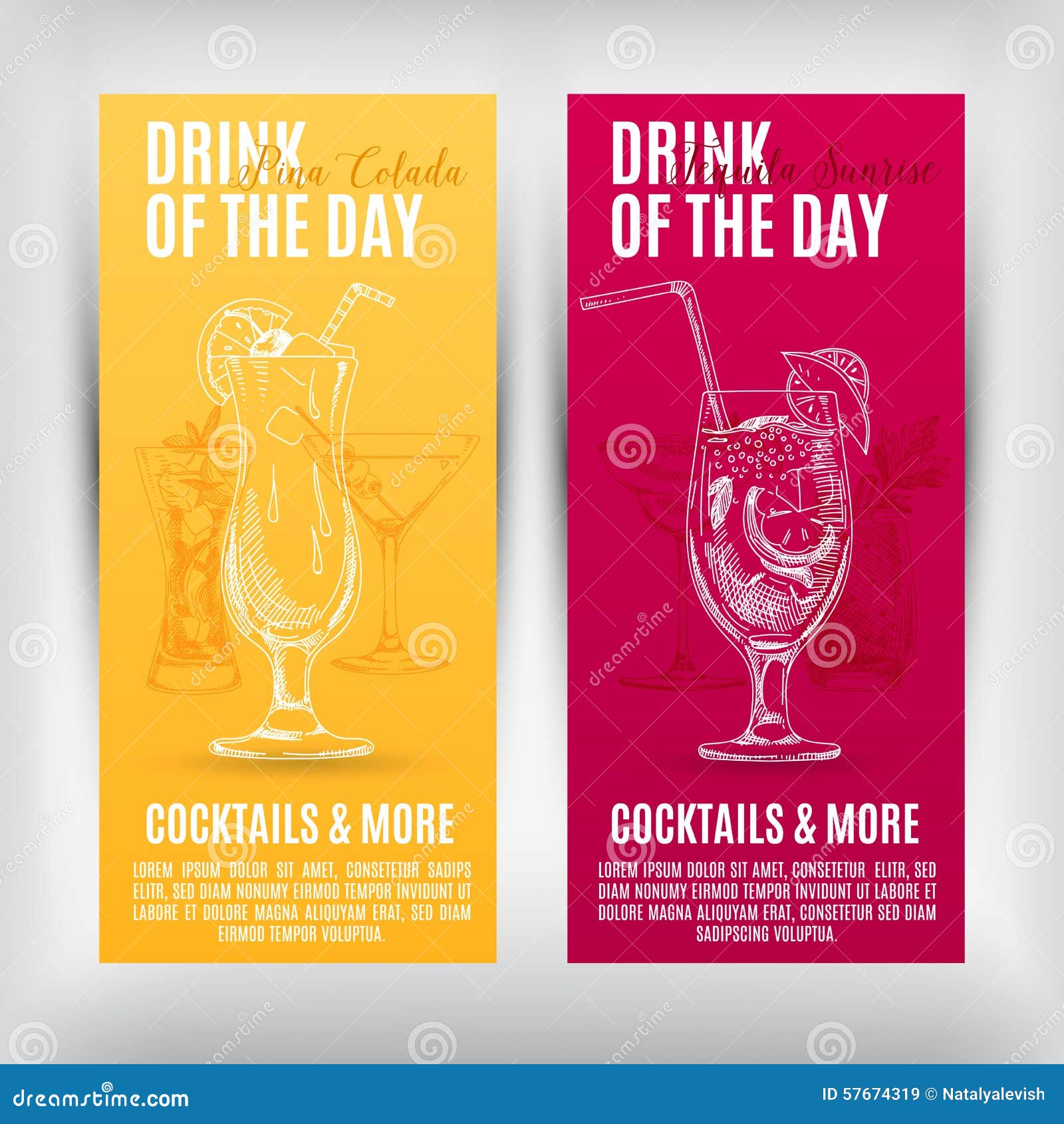 Vector Banners Set with Hand Drawn Cocktails Stock Vector ...