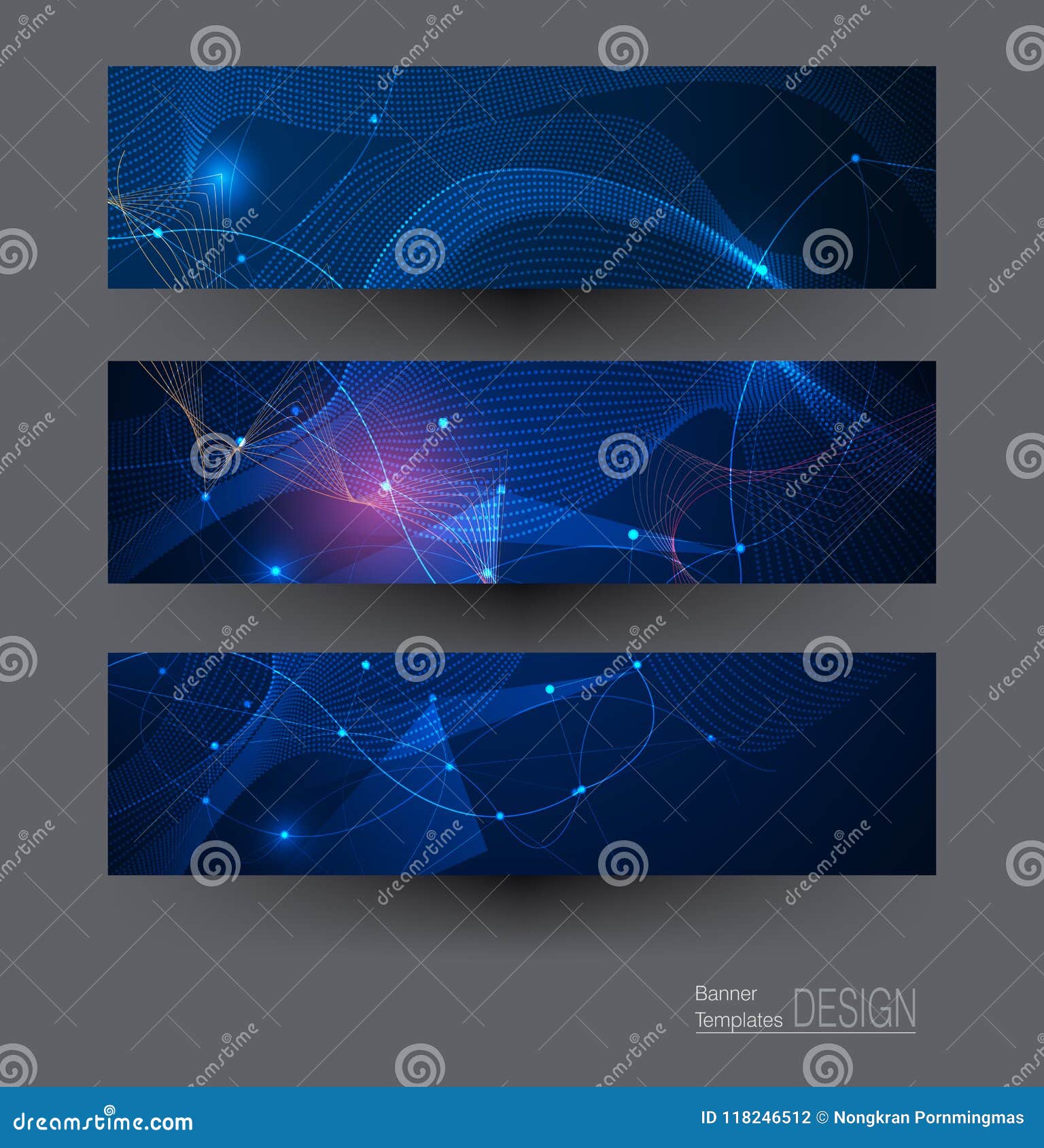 Vector Banners Set, Network Communication on Dark Blue Background Stock ...