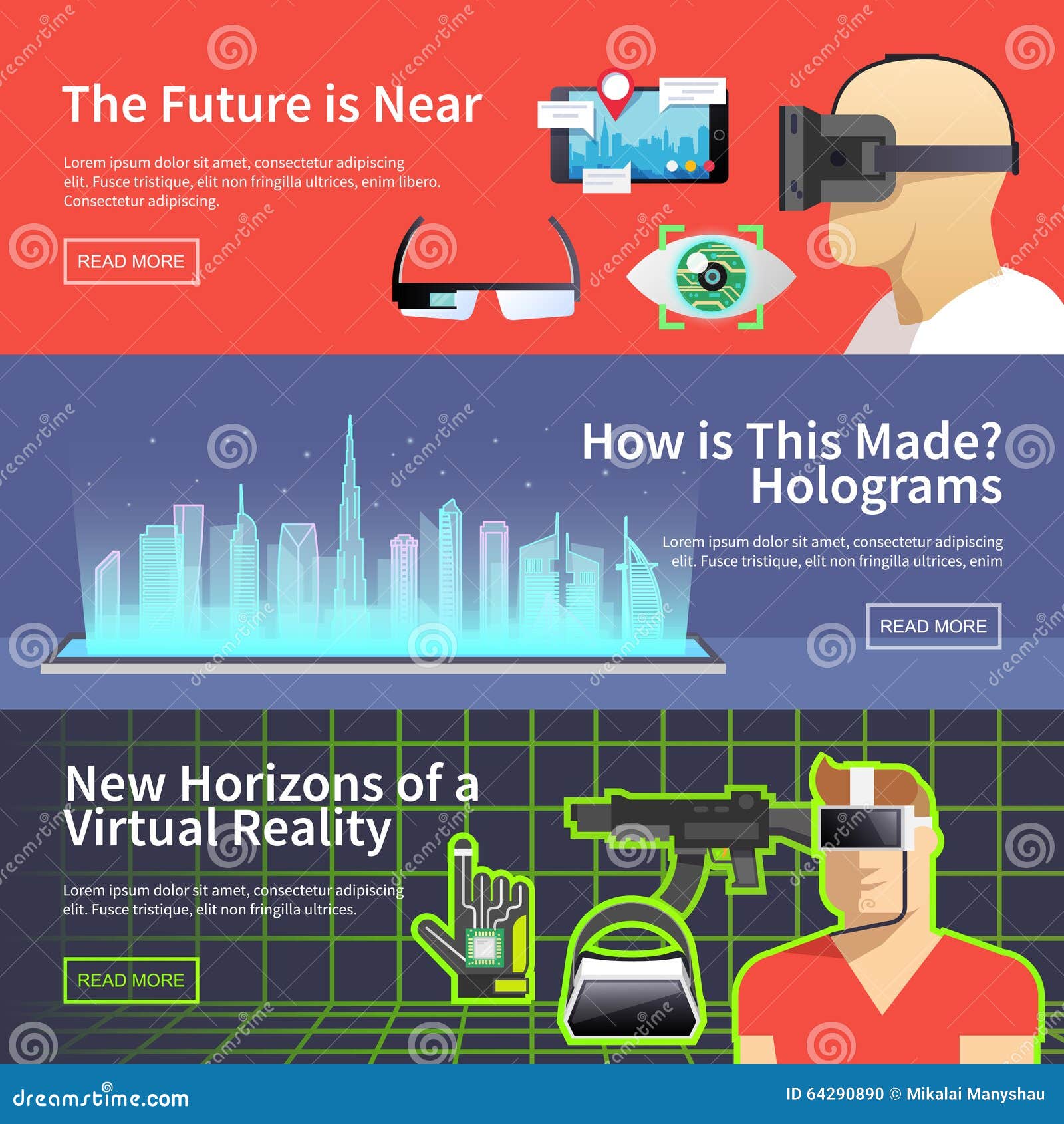 Vector Banners of Virtual Reality. Stock Vector - Illustration of flat ...