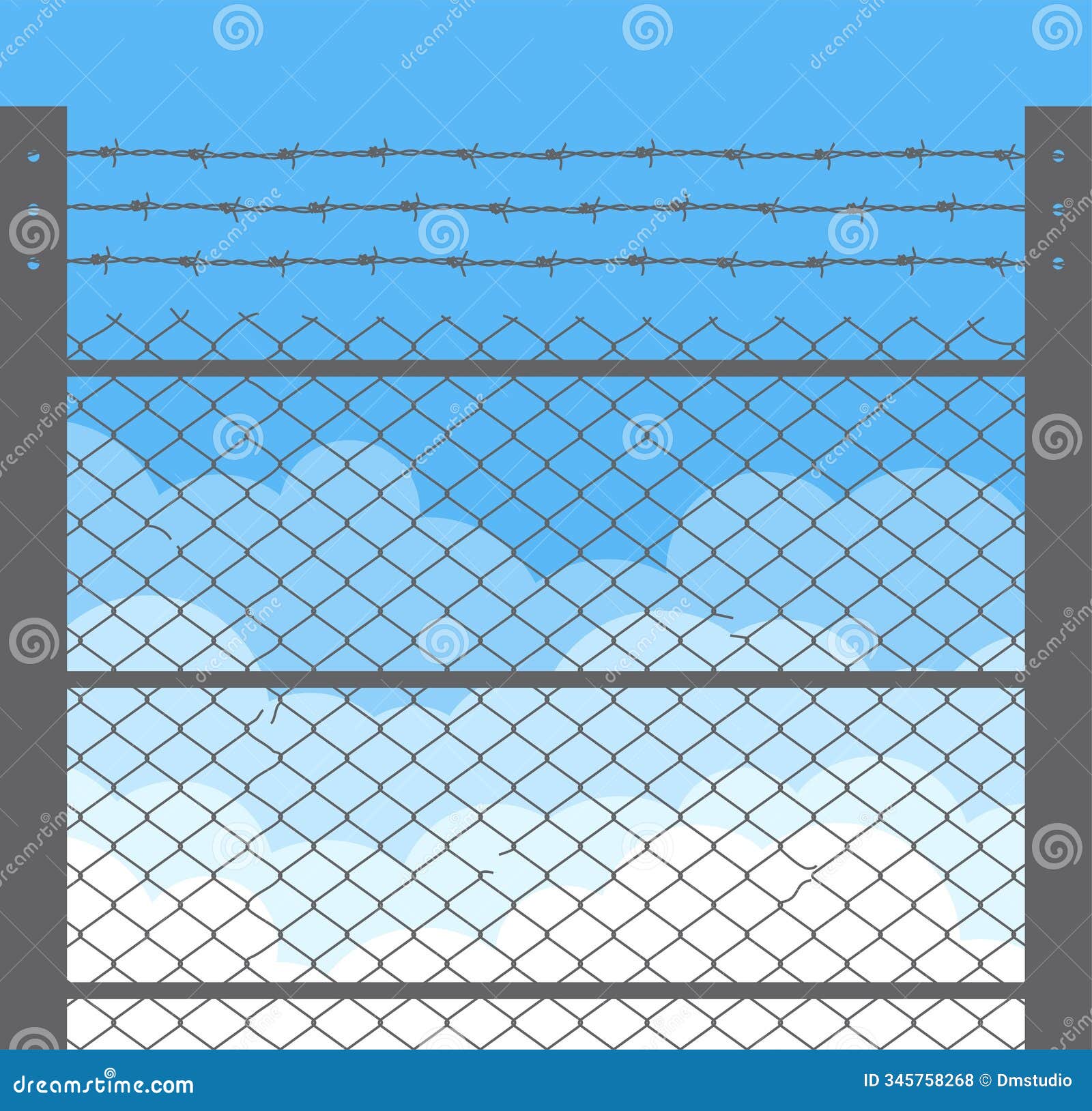 Vector Barbed Wire Prison Fence, Blue Sky and White Clouds Stock ...