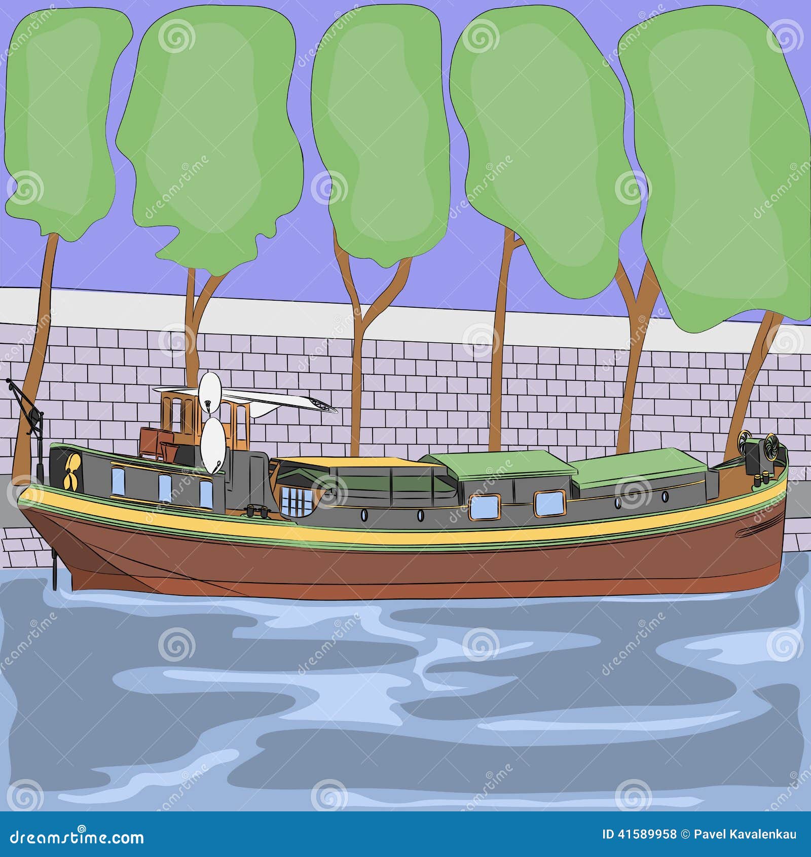 Barge With Metal Cargo Container As Freight Delivering Service Vector ...