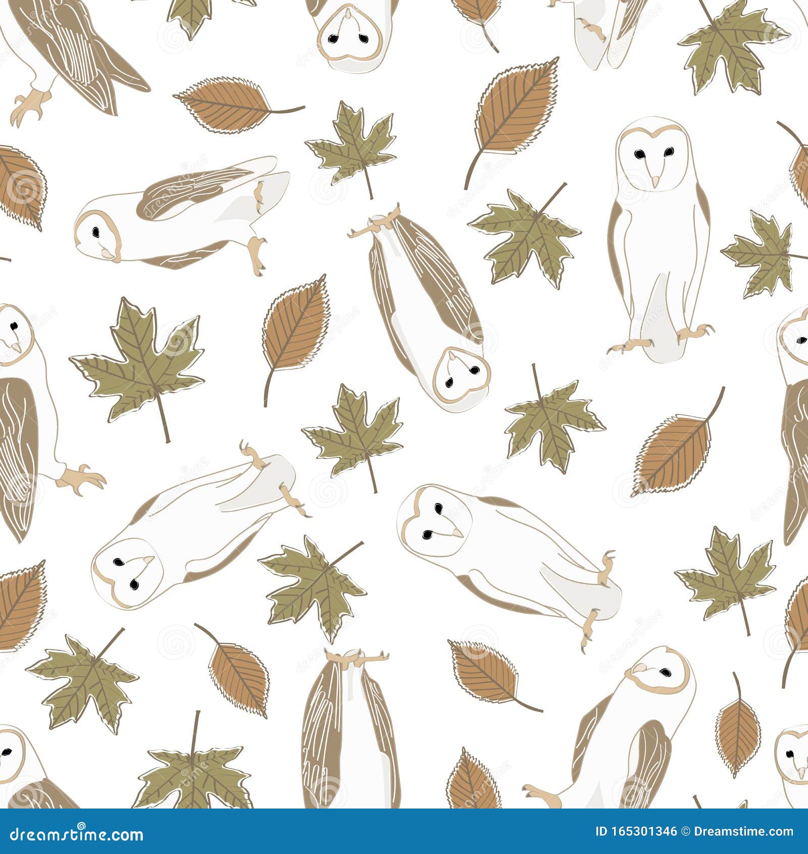 Vector Barn Owls On Brown Background Seamless Repeat Pattern ...
