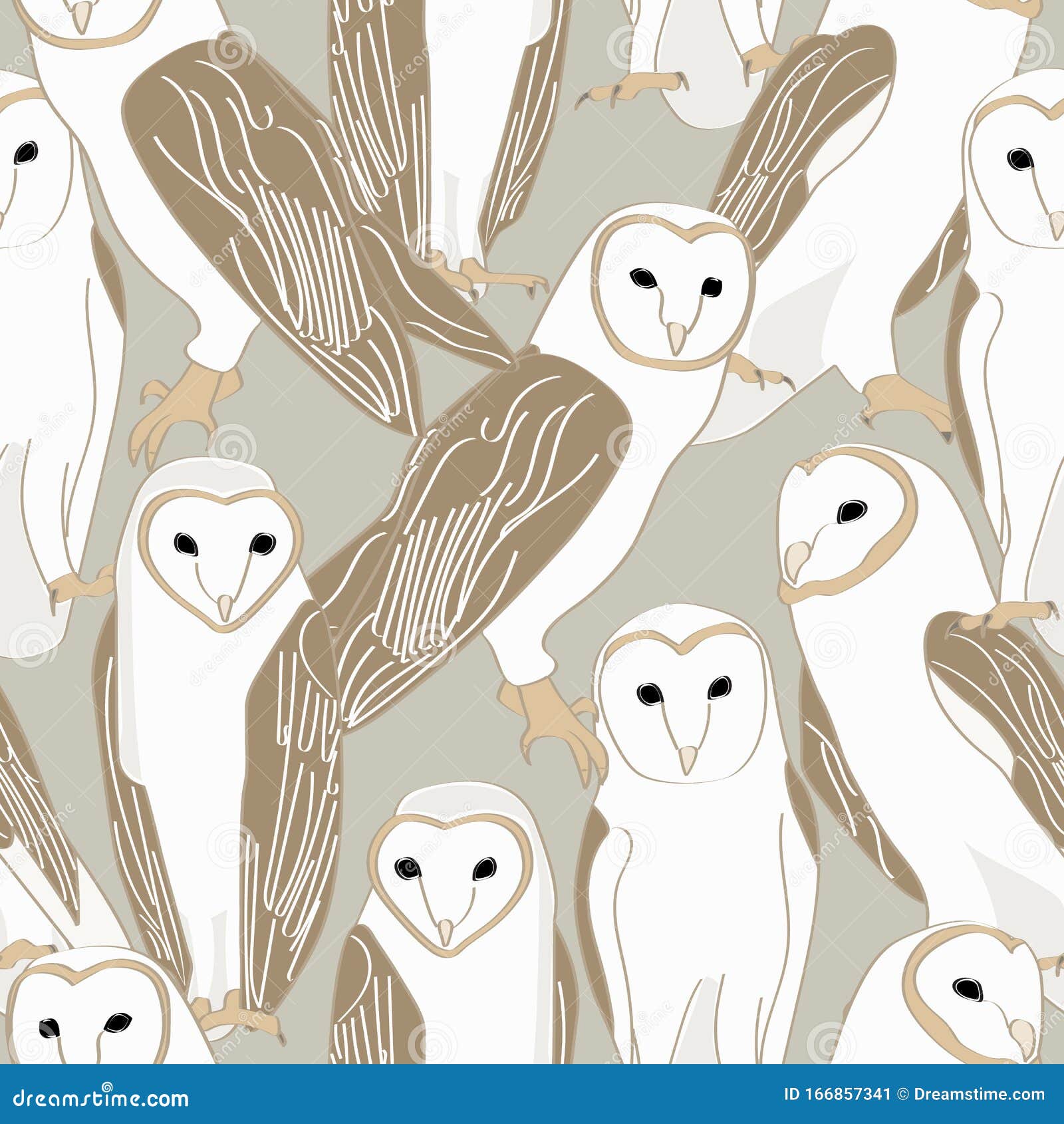 Vector Barn Owls On Brown Background Seamless Repeat Pattern ...