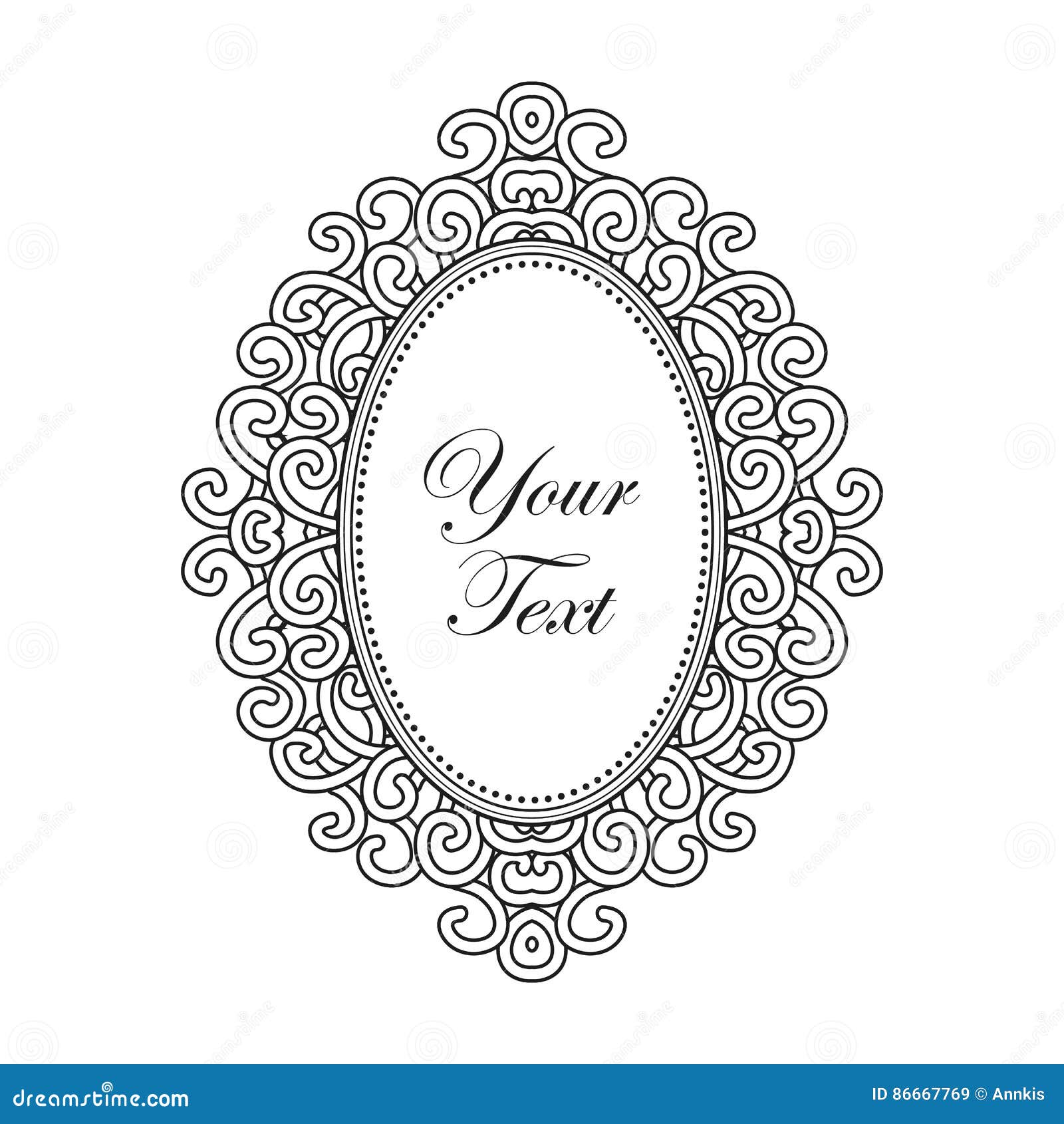 Vector Baroque Frame with Vertical Oval Ornament with Text, Decorative ...