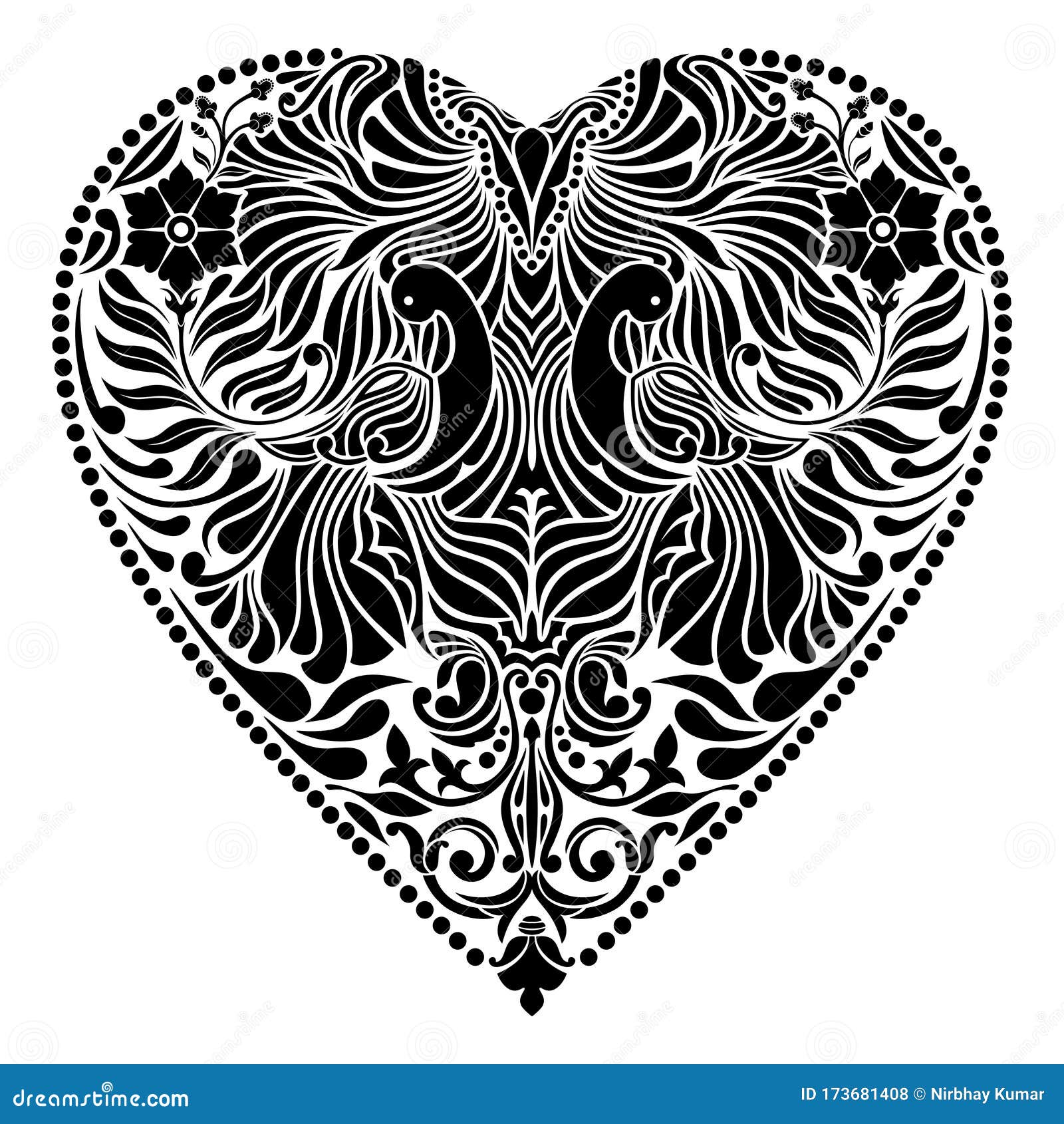 Vector Baroque Isolated Heart with Peacock Stock Vector - Illustration ...